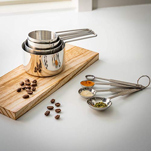 Tribal Cooking Metal Measuring Cups and Spoons Set - 8 Pieces - Professional Stainless Steel - Measuring Spoons Set - Measure Dry or Liquid Ingredients - Measuring Cups Sets for Baking and Cooking
