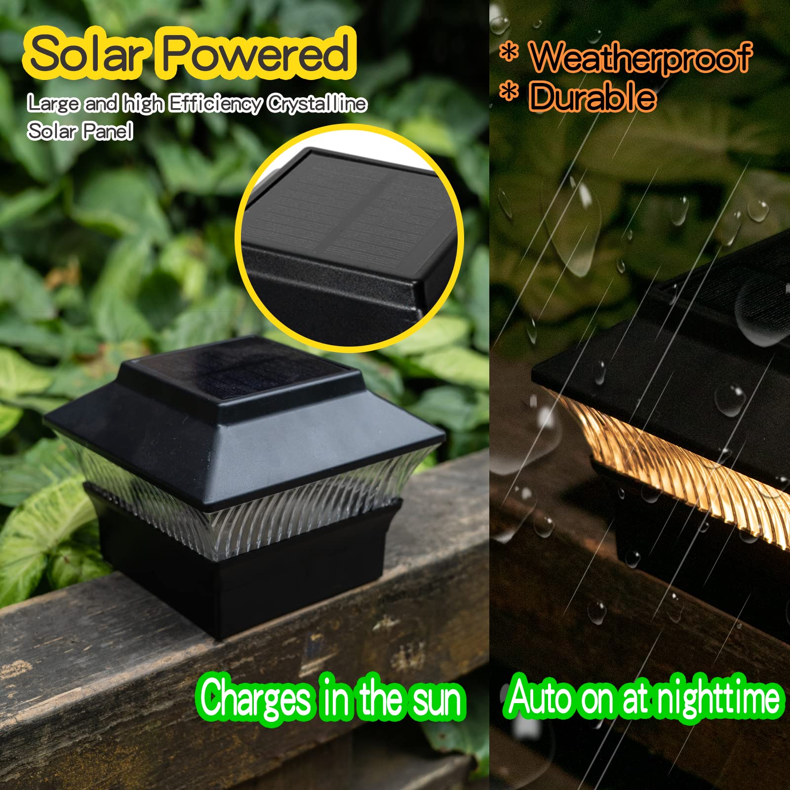ONLSITY 25 Lumen Solar Post Cap Lights fit True 4"x4" & 5.5"x5.5" Post, High Brightness Filament LED, 3000K Warm White, Solar Powered Fence Deck Post Cap Lamp, Waterproof, White, 2 PK