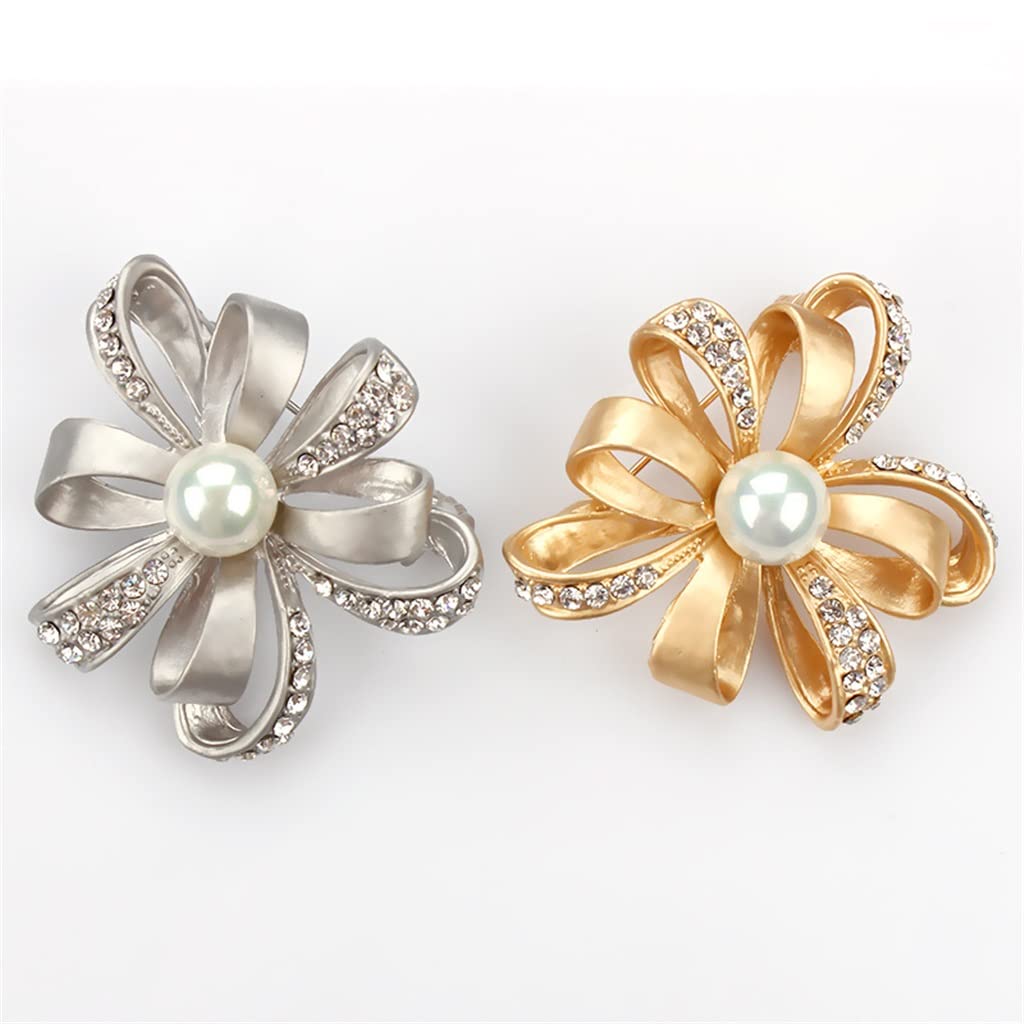 WSJIE Hot Gold Silver Rose Flower Brooch Pin Ribbon Shape Shawl Scarf Buckle Pin (Color : A, Size