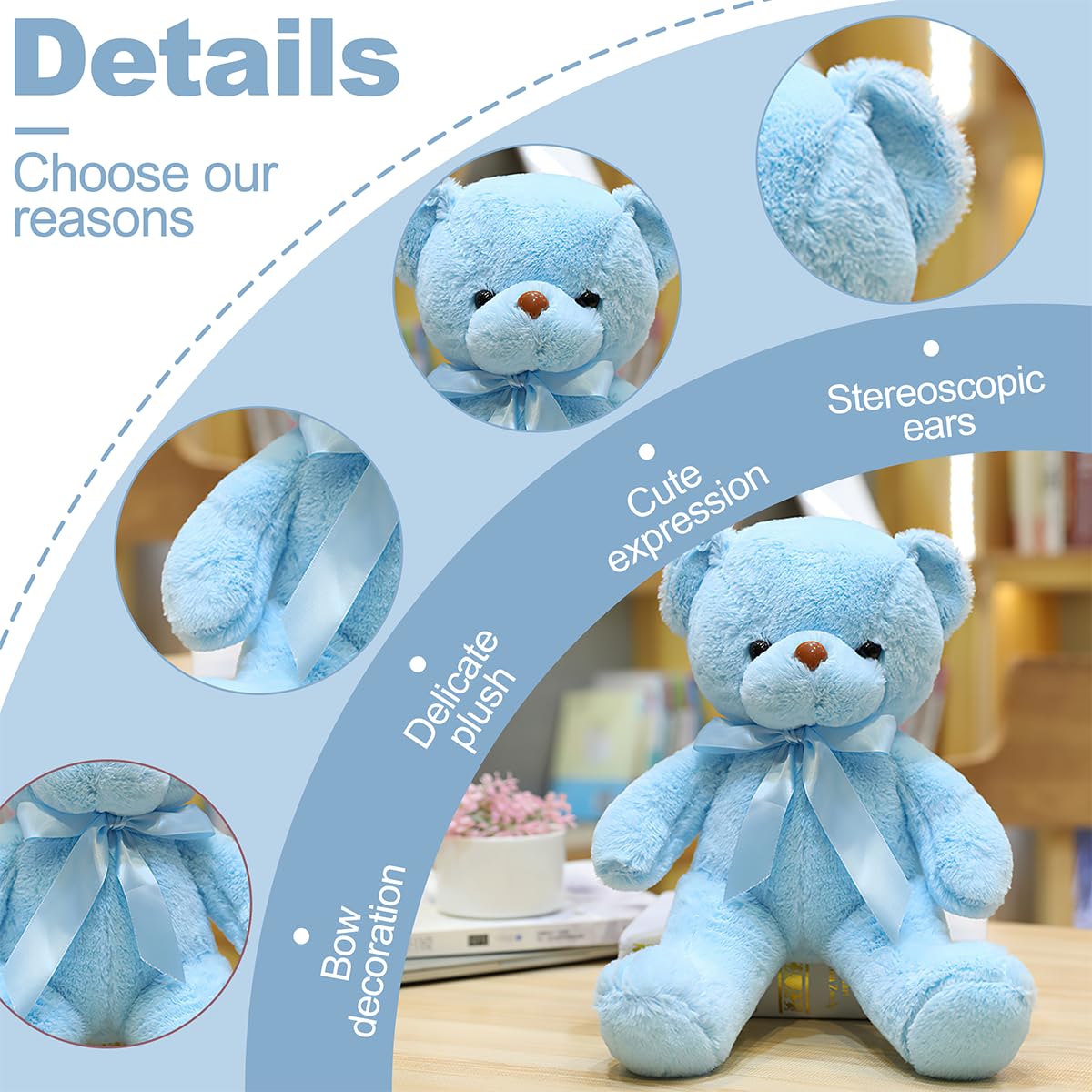 VYUSIT Teddy Bear Stuffed Animals, Cute Plush Toys with Footprints Bow-Knot, 13.7 inch Soft Small Cuddly Stuffed Plush Teddy Bear