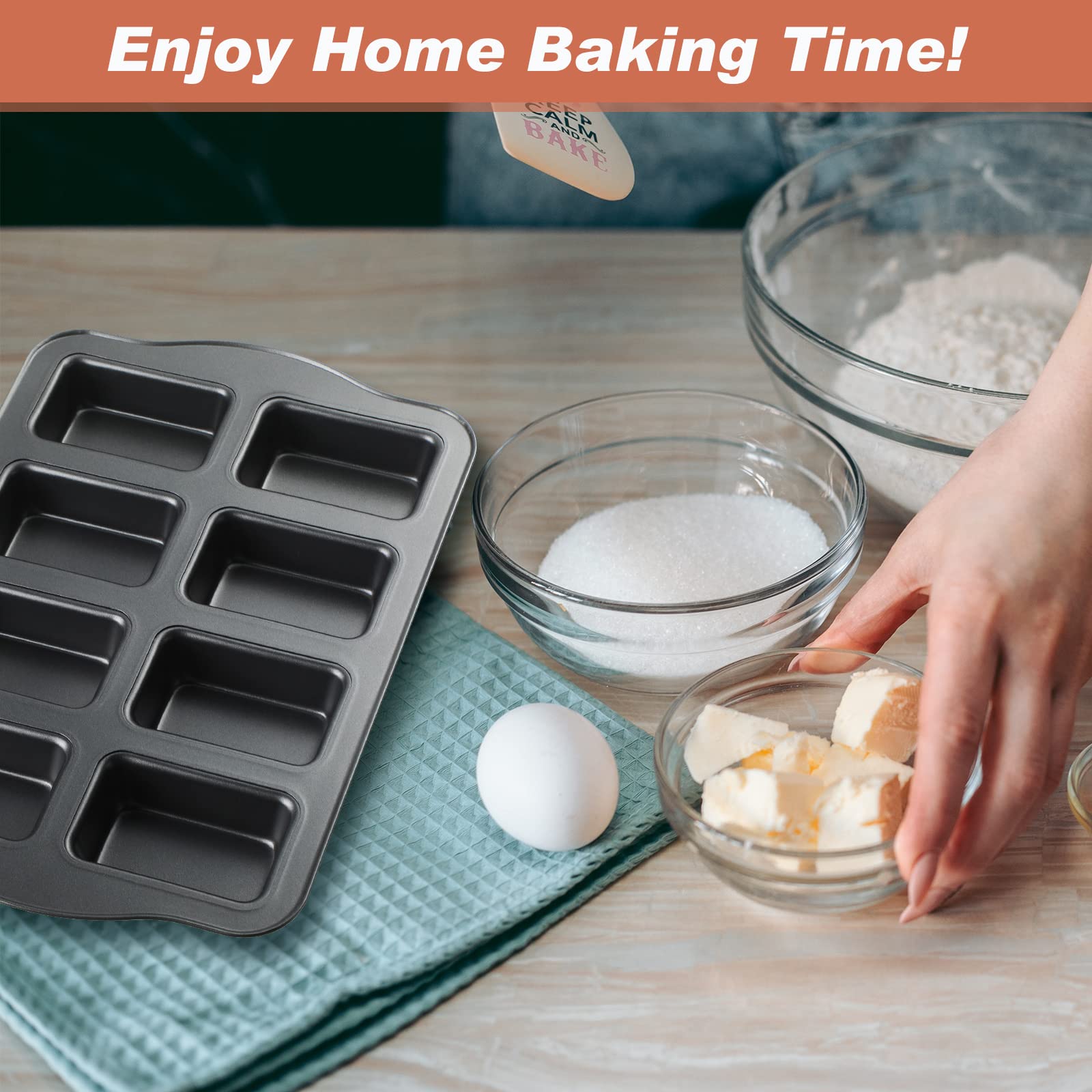 Yinder 4 Pcs Mini Loaf Pan, Carbon Steel with Non-Stick Coating, Rectangular, 17 x 9.45 x 1.18 Inch, Black Gray