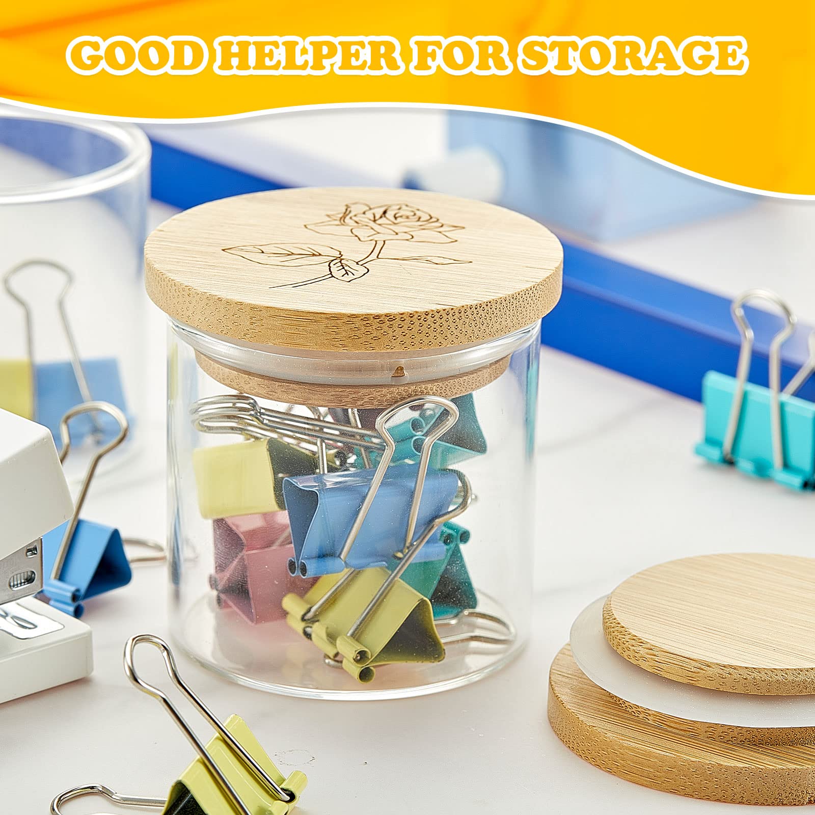 Yogurt Jar Lids Round Reusable Bamboo Jar Lids Creative Wooden Lids Decorative Bamboo Lids with Silicone Sealing Rings Compatible with Oui Yogurt Jars for Coffee Cookie Supplies (18 Pieces)