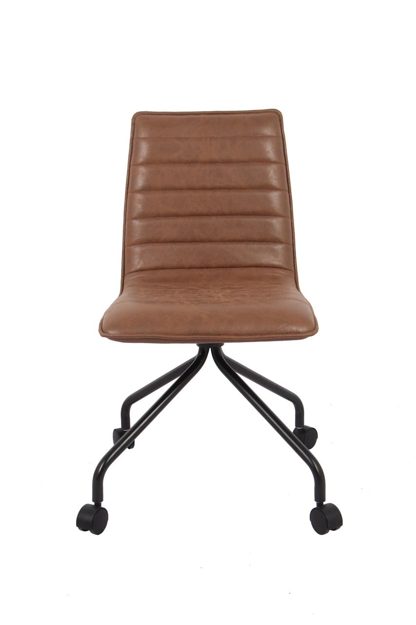 Modern Rolling Office Chair with Channeling, Low Back PU Leather Ribbed Armless Office Chair, Ergonomic Swivel Computer Task Chair with Wheels for Office, Home