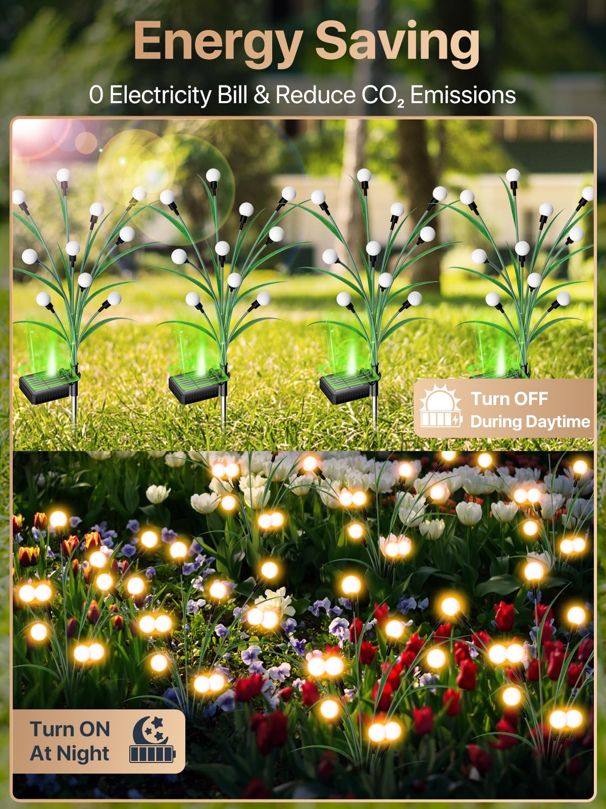 ONTROAD Solar Lights, New Upgraded Leaf Design 40 LED Solar Garden Lights Outdoor Solar Lights for Yard Patio Accessories, Warm White (4 Pack)