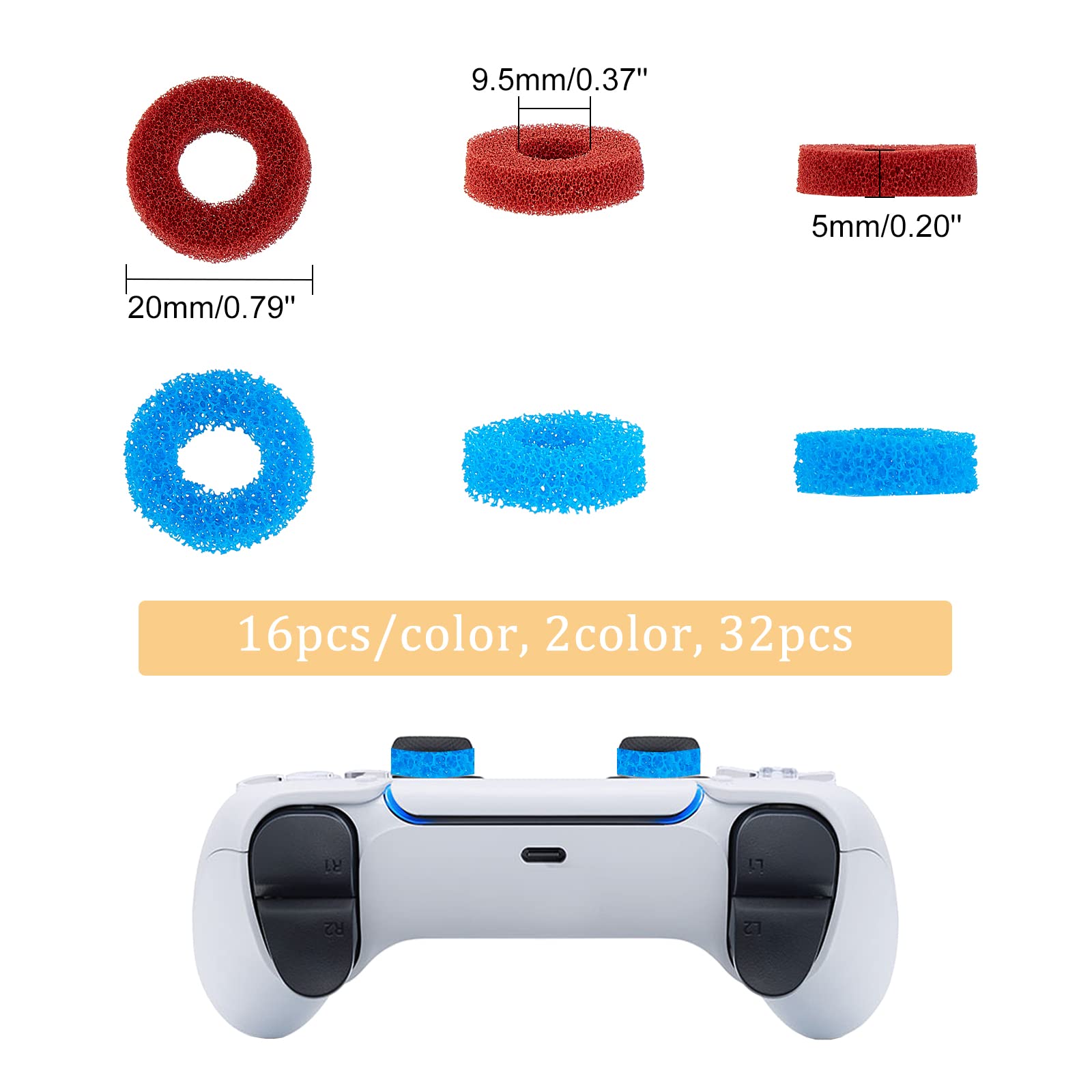 SUPERFINDINGS 32Pcs 4 Colors Control Ring 20mm Flat Round Precision Rings Aim Assist Precision Target Rings Joystick Sponge Ring Compatible with PS4 PS5 Xbox One and Switch