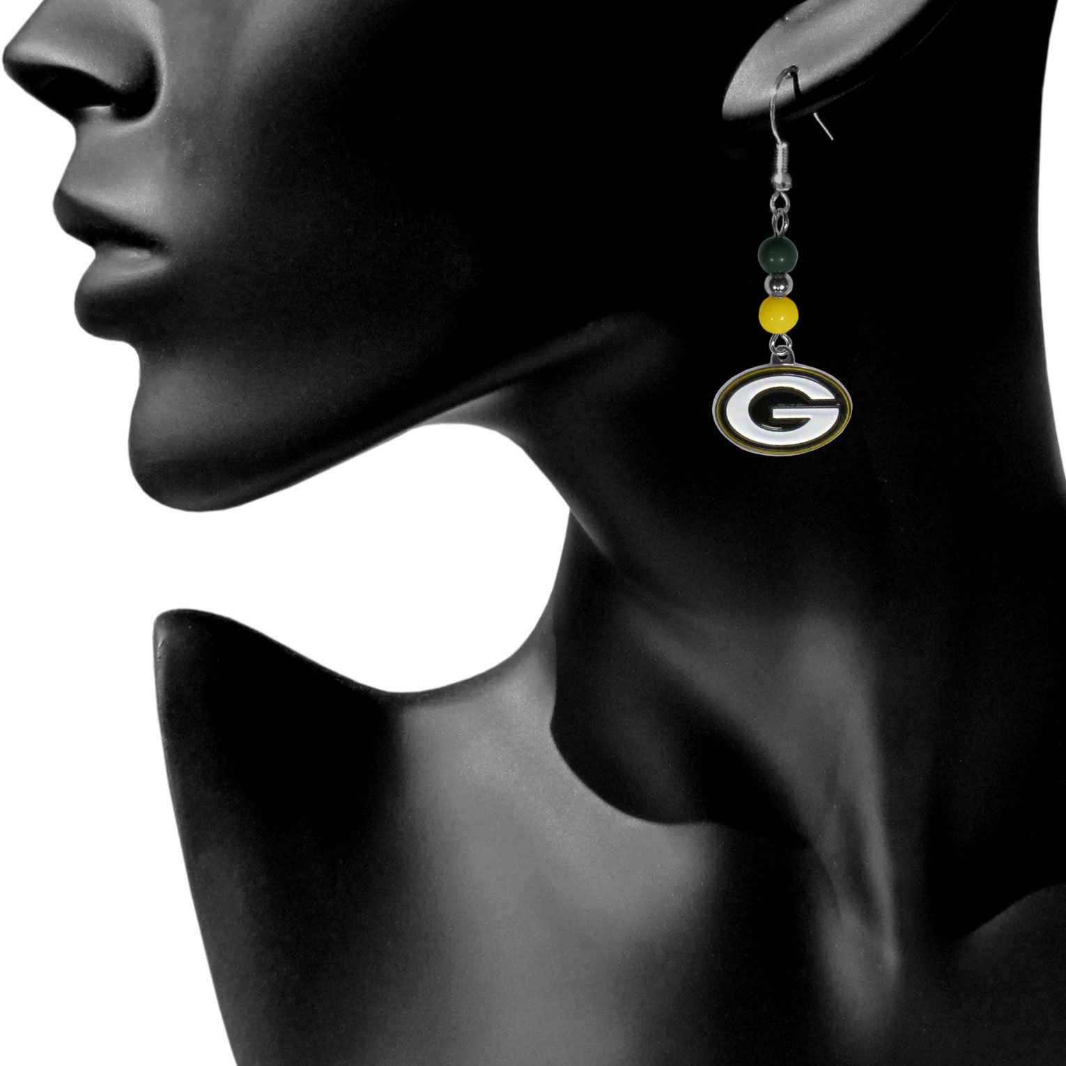 NFL Siskiyou Sports Womens Green Bay Packers Fan Bead Dangle Earrings One Size Team Color,black