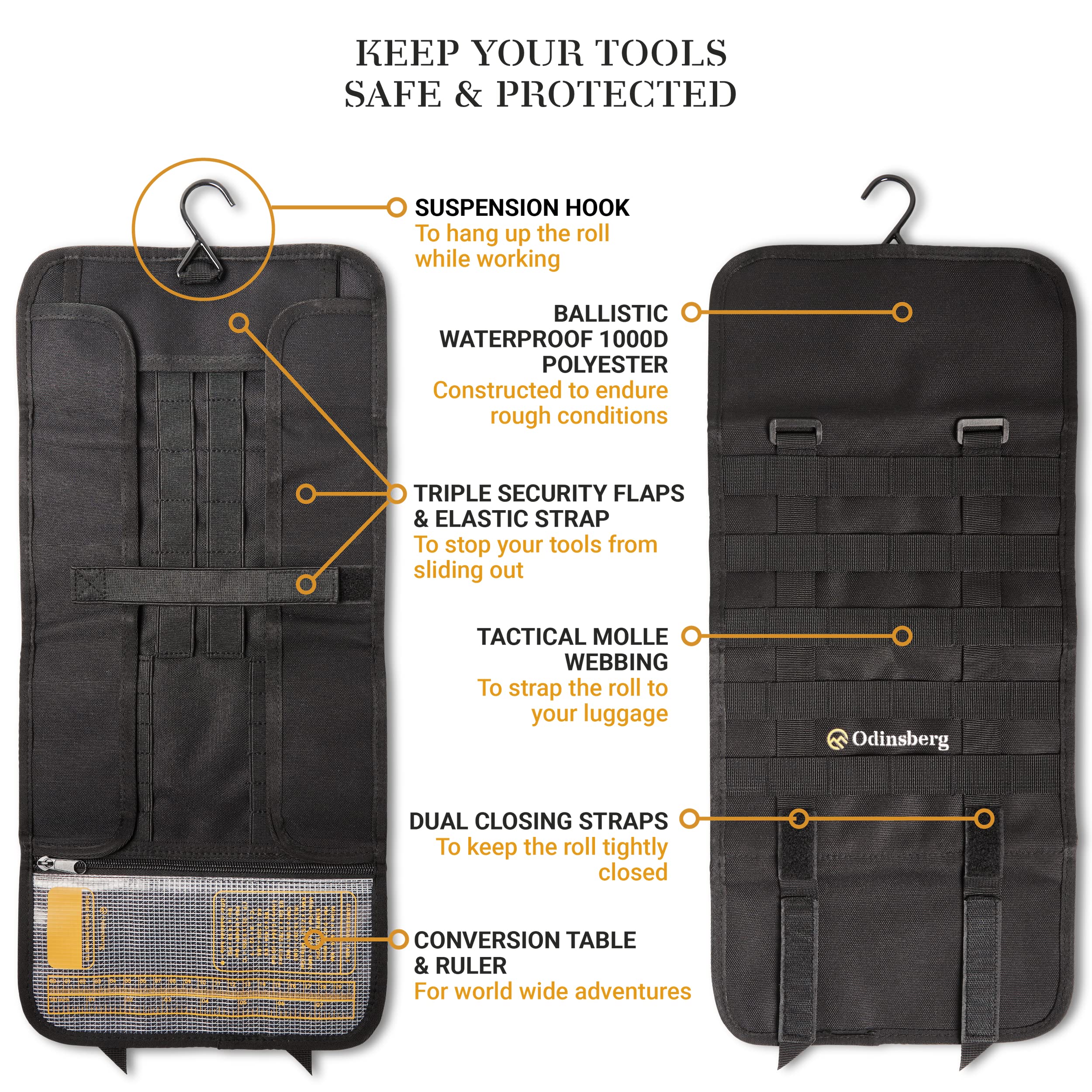 Odinsberg Motorcycle Tool Roll Bag Tools NOT Included - Small Tool Bag Wrench Roll Up Tool Bag Organizer Pouch Wrap Motorcycle Tool Kit Box For Harley Enduro Dirt Bike UTV Motorcycle Accessories Gear