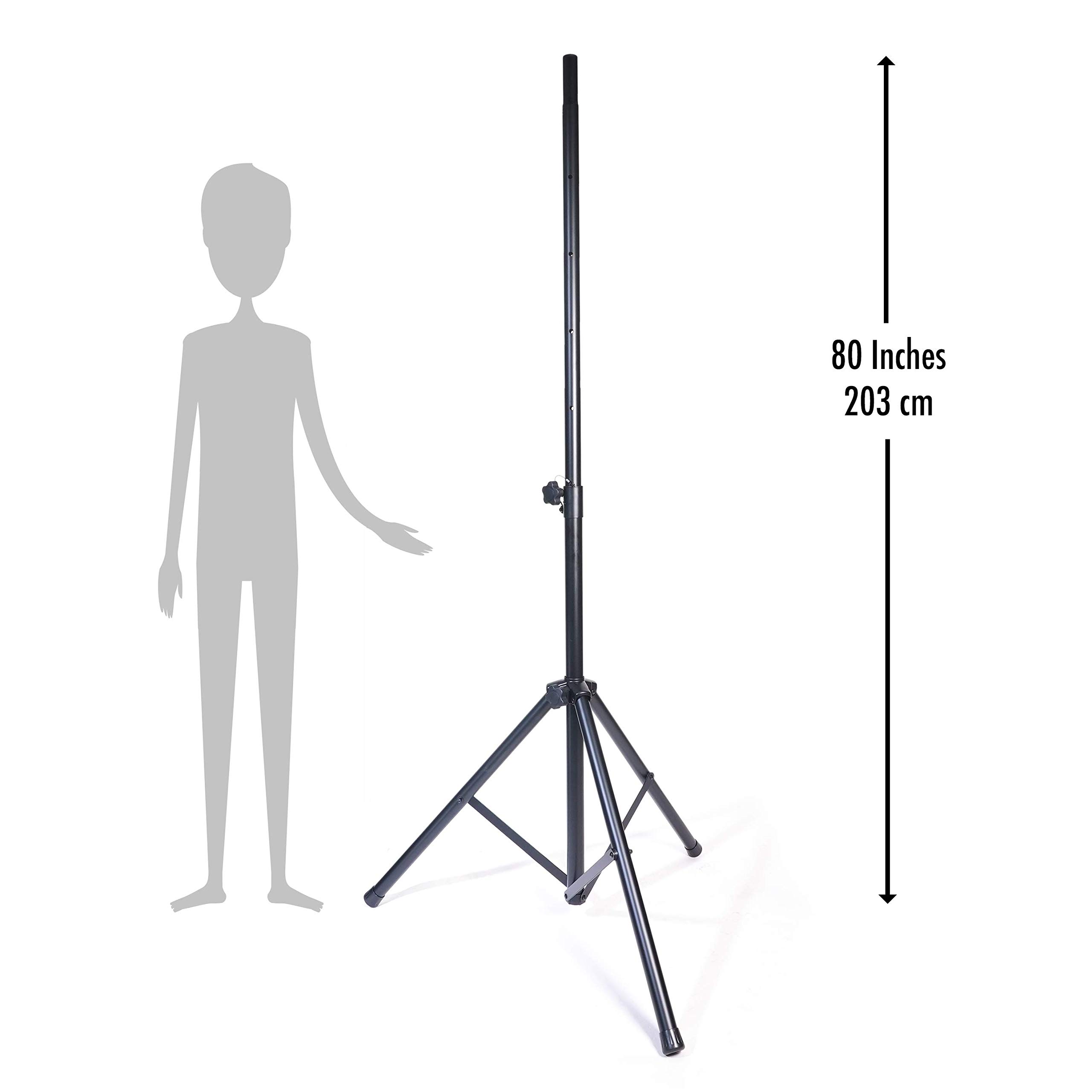 Universal Speaker Stand 6.65 ft DJ Mount PA Loudspeaker Holder Heavy Duty Tripod w/Adjustable Height from 46β to 80β Rated at 150 pounds Steel Insert Safety Pin Locking for Stability