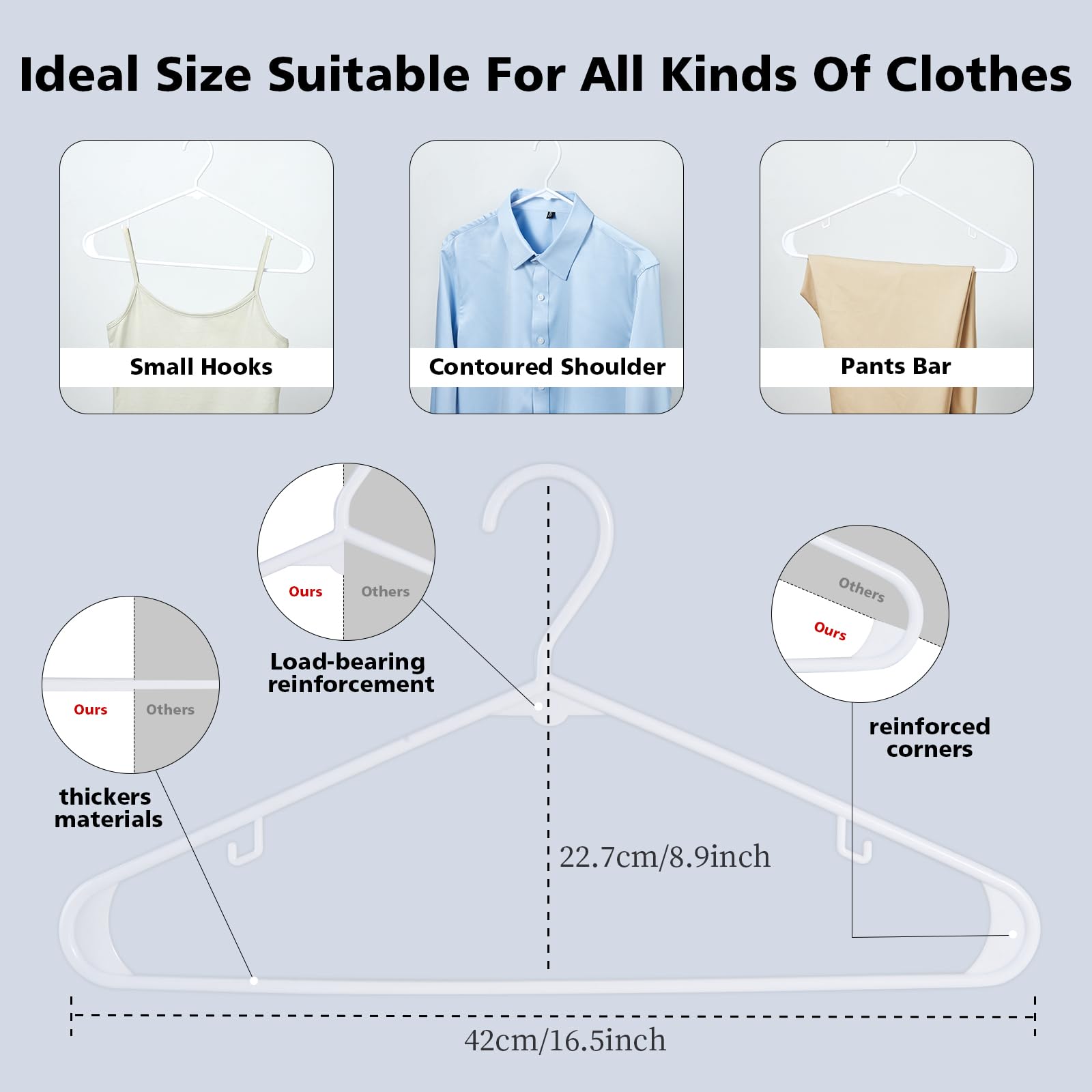 Plastic Hangers 60 Pack - Clothes Hanger with Hooks - Durable & Space Saving Coat Hanger - Heavy Duty Hangers for Skirts, Pants, Dress, Tank Top - White