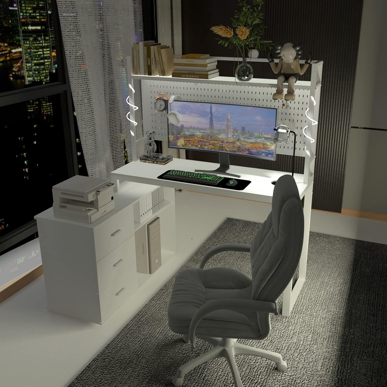 PAKASEPT L Shaped Desk with Drawers & Power Outlet, 47.2-61'' Corner Computer Desk with Keyboard Tray, Movable Monitor Stand & Storage Shelve, Reversible Large Home Office Desks, Rustic Brown