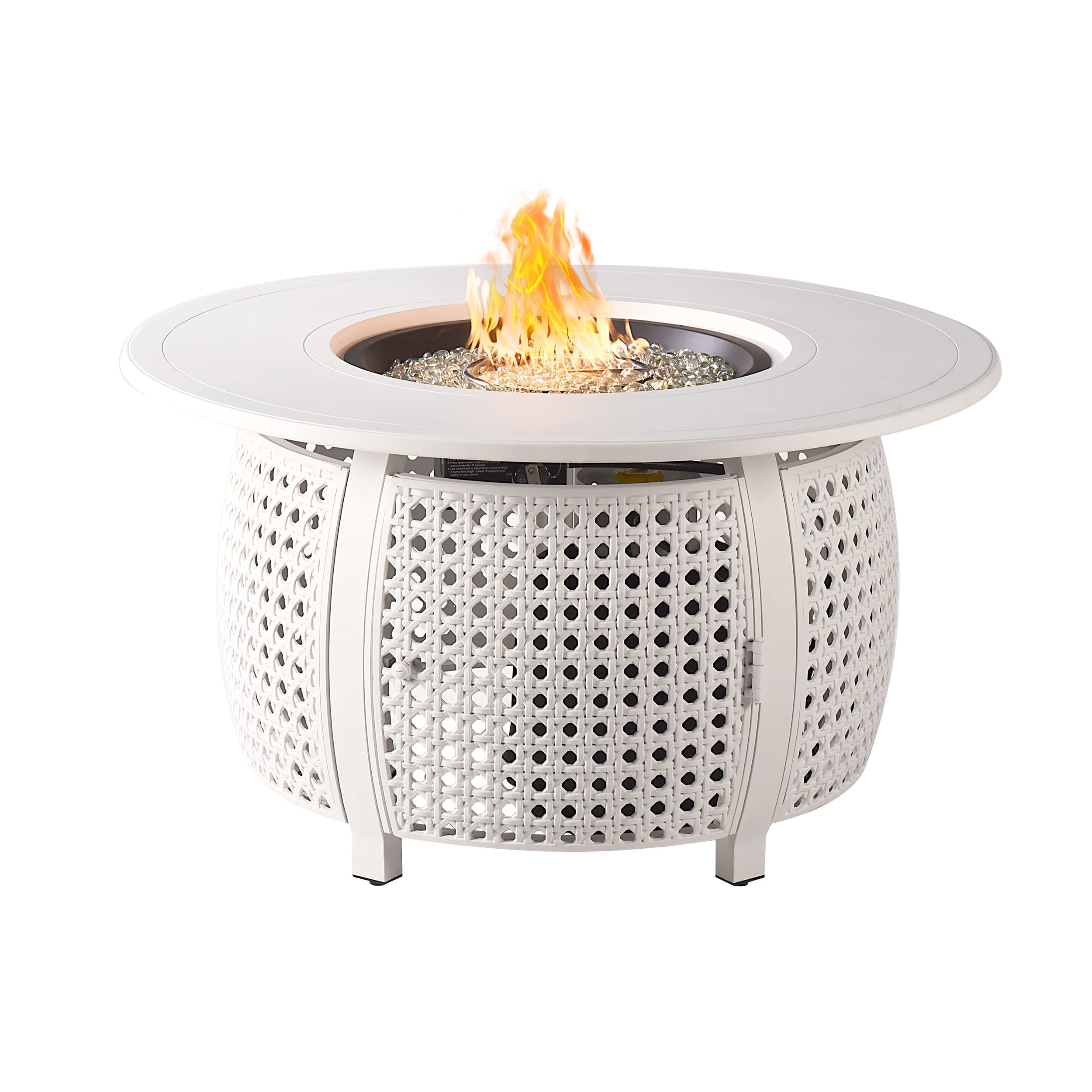 Oakland Living Round 44 in. x 44 in. Aluminum Propane Fire Pit Table with Glass Beads, Two Covers, Lid, 57,000 BTUs in White Finish