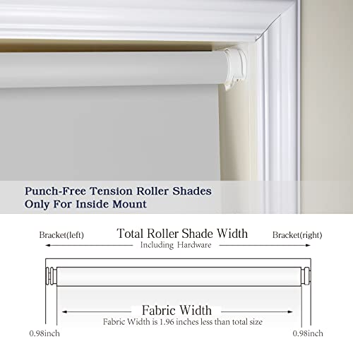 No Drill Inside Mount Blackout Roller Shades Custom No Tools Tension Window Blinds, Easy Install Waterproof Blinds for Office Living Room, Bathroom, Kitchen, Light Grey