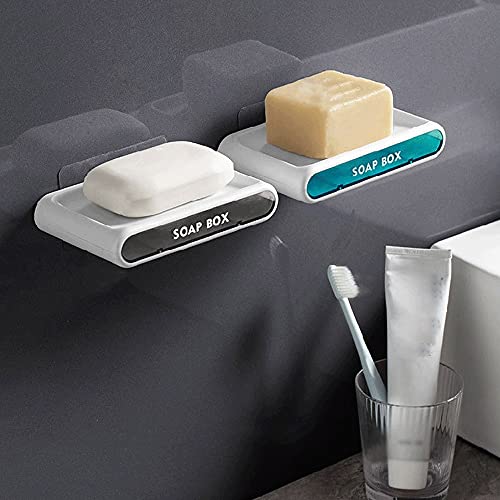 PLMM soap Box， Wall Mounted Soap Dish Bathroom Soap Case Storage Rack Soap Tray Holder Bathroom Accessories Sets (Color : Blue)