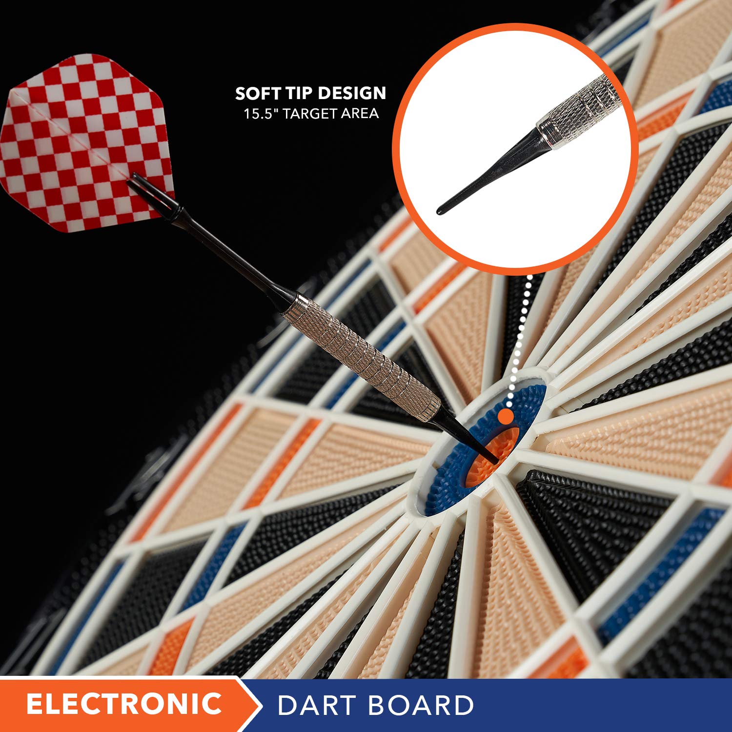 Rally and Roar 15.5" Electronic Dartboard w/Built in Scorer, 20 Game Modes and 6 Soft Tip Darts