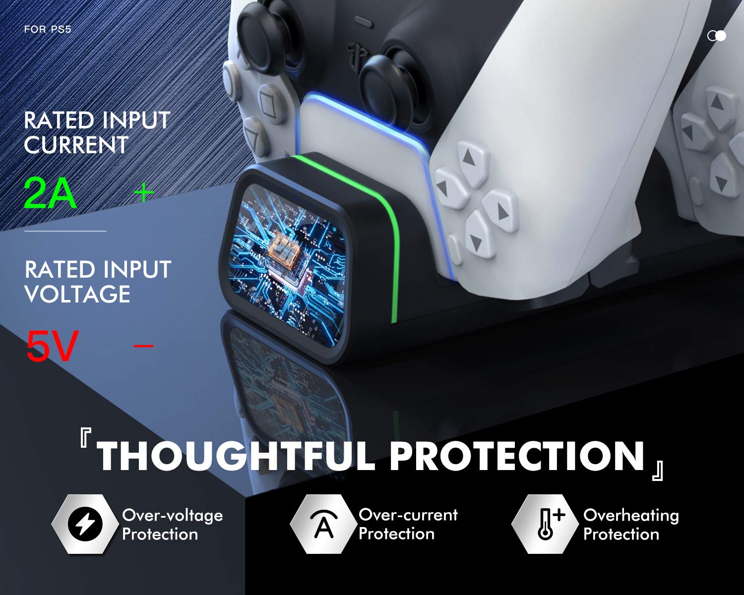 TiMOVO Charger for PS5, Xbox Series X/S, Xbox One/S/Core, Switch Pro Controller, Dual USB Controller Charger Fast Charging Station Portable Charging Dock Stand with LED Indicator, Black