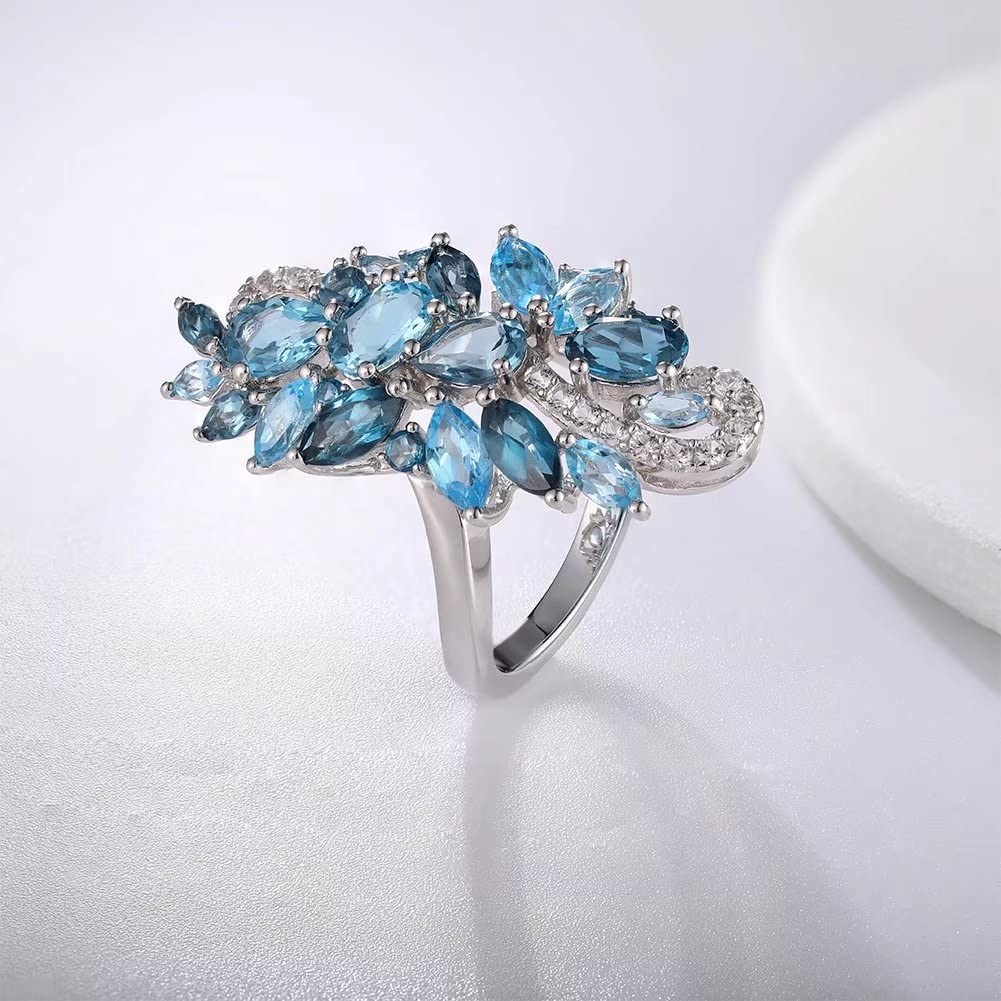 supermodel Natural Natural Blue Topaz London Blue Topaz Created White Sapphire Gemstone Rings 925 Sterling Silver Handmade Gem Ring Mother Gift for Women Size 7