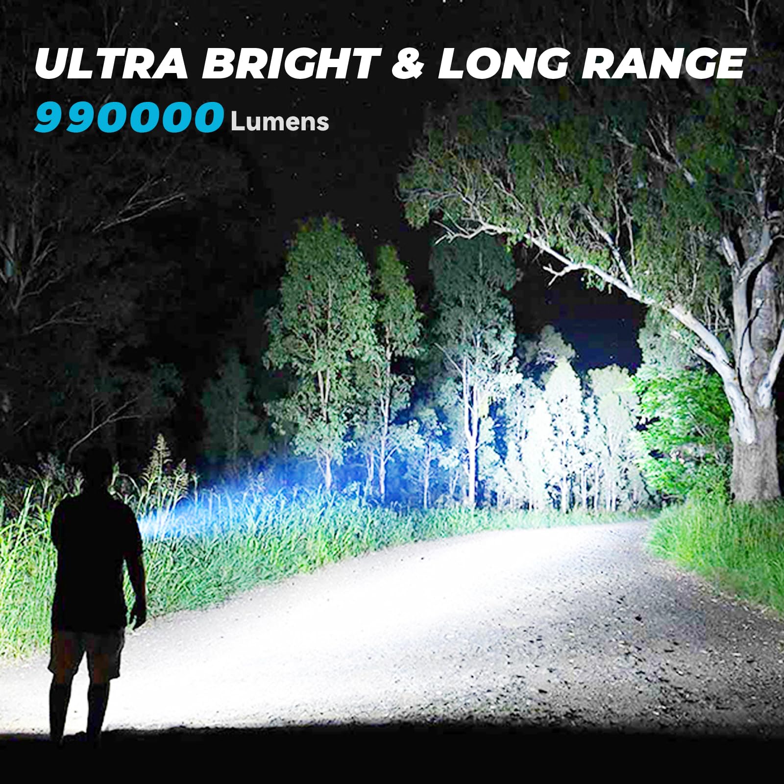 SKNSL Rechargeable Led Flashlights High Lumens: 990,000 Lumen Super Bright Flashlight, 7 Modes with COB Work Light, IPX6 Waterproof, Powerful Handheld Flash Light for Home, Camping, Hiking