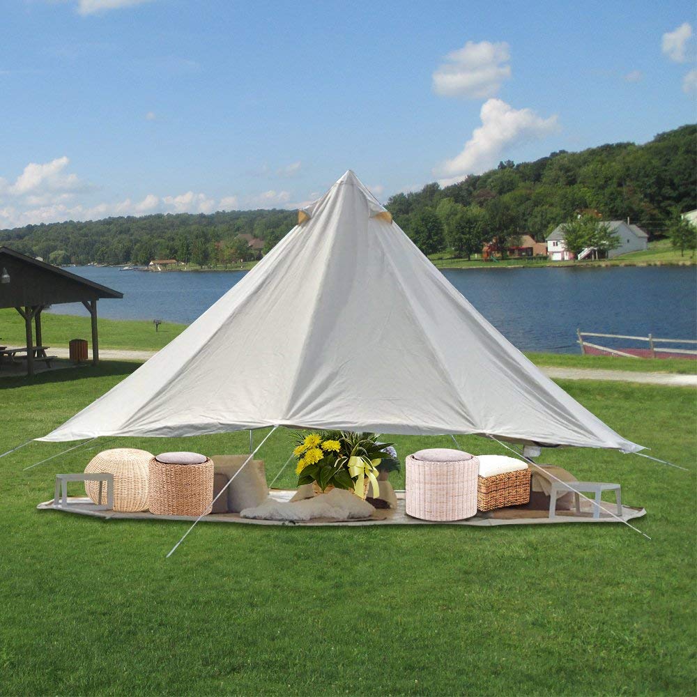 PlayDo 3M/9.8ft 4 Season Cotton Canvas Bell Tent Camping Yurt Tent Huning Wall Tent with Top Stove Hole for 2 Person