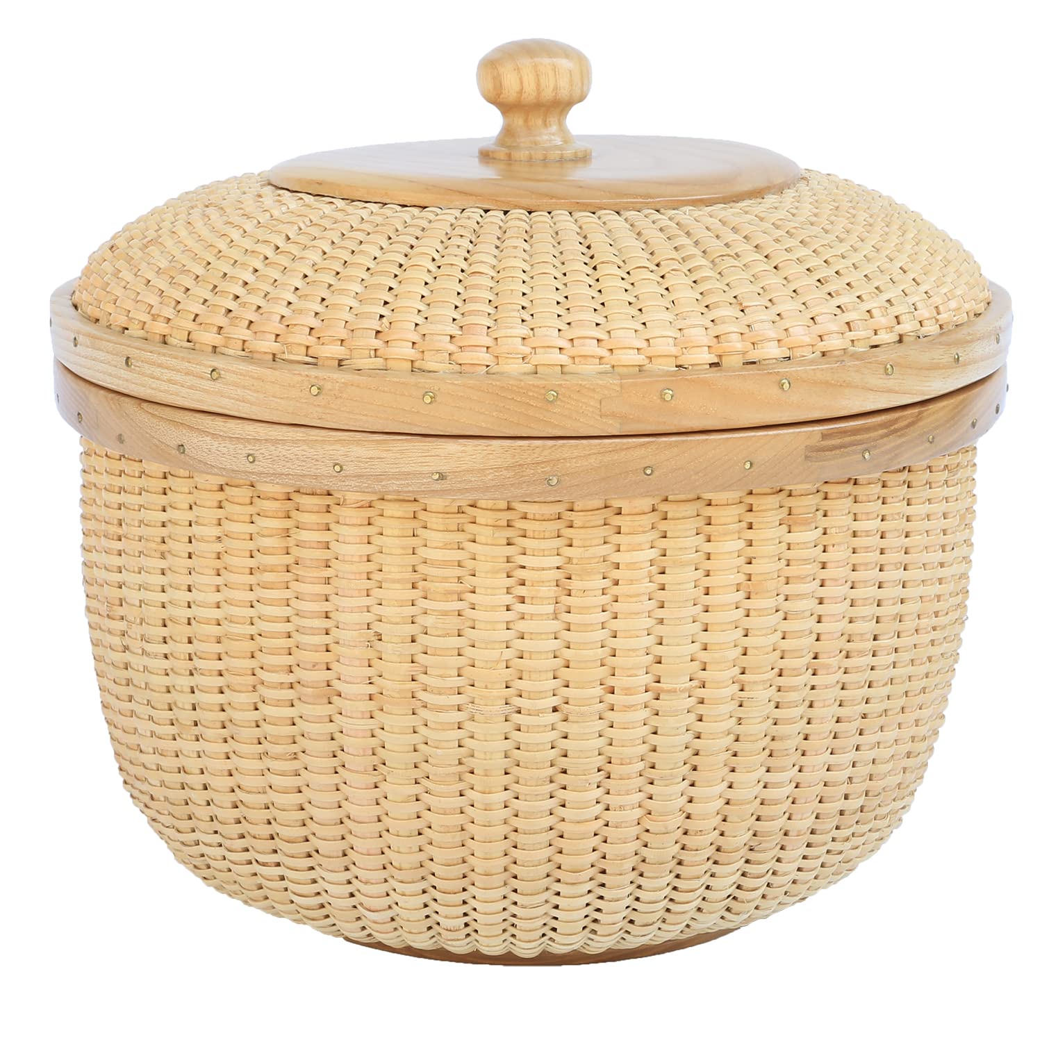 Teng Tian lidded home storage Rattan Handicrafts Casual Style Circular Basket rattan baskets for organizing sewing kits for adults