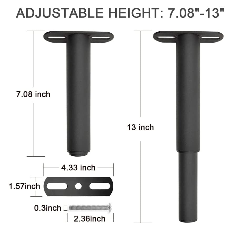 Skuehod Metal Adjustable Bed Legs Replacement Set of 4,Center Support Legs for Steel Bed Frame Slat Support (7"-13")