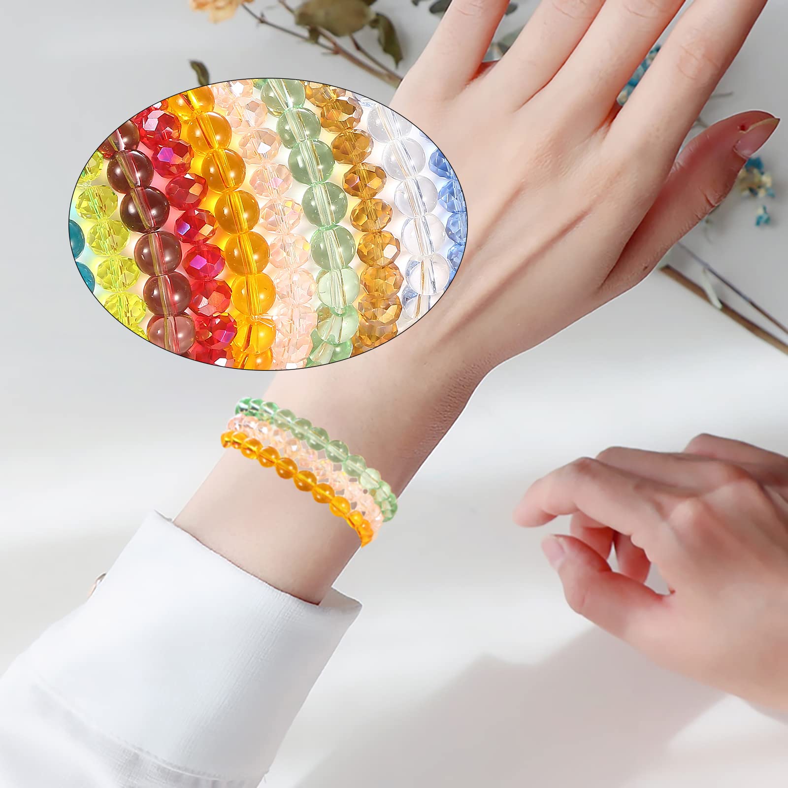 WAINIS 18PCS Glass Crystal Beaded Bracelets for Women Handmade Stretch Elastic Bracelets Multicolor Stackable Round&Versatile Beads Bracelet Jewelry Gifts