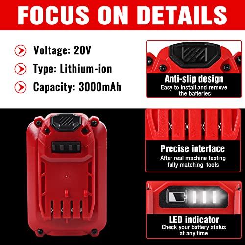 TenHutt 【Upgrade Li-ion】 20V 3.0Ah Replacement Battery for Craftsman 20V Battery V20 Lithium Ion CMCB205 CMCB204 CMCB206 CMCB202 CMCB201 20V Cordless Power Tools