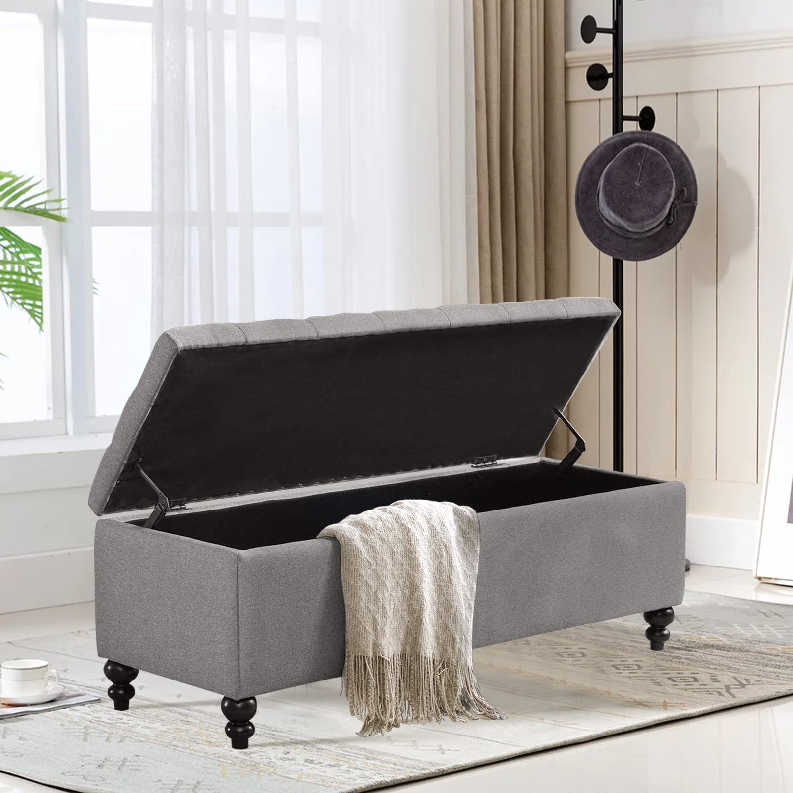 Storage Ottoman 50.2 Inches Upholstered Fabric Bench,Button Tufted for Living Room,Bedroom End of Bed Bench Withstands 303lbs (Grey)