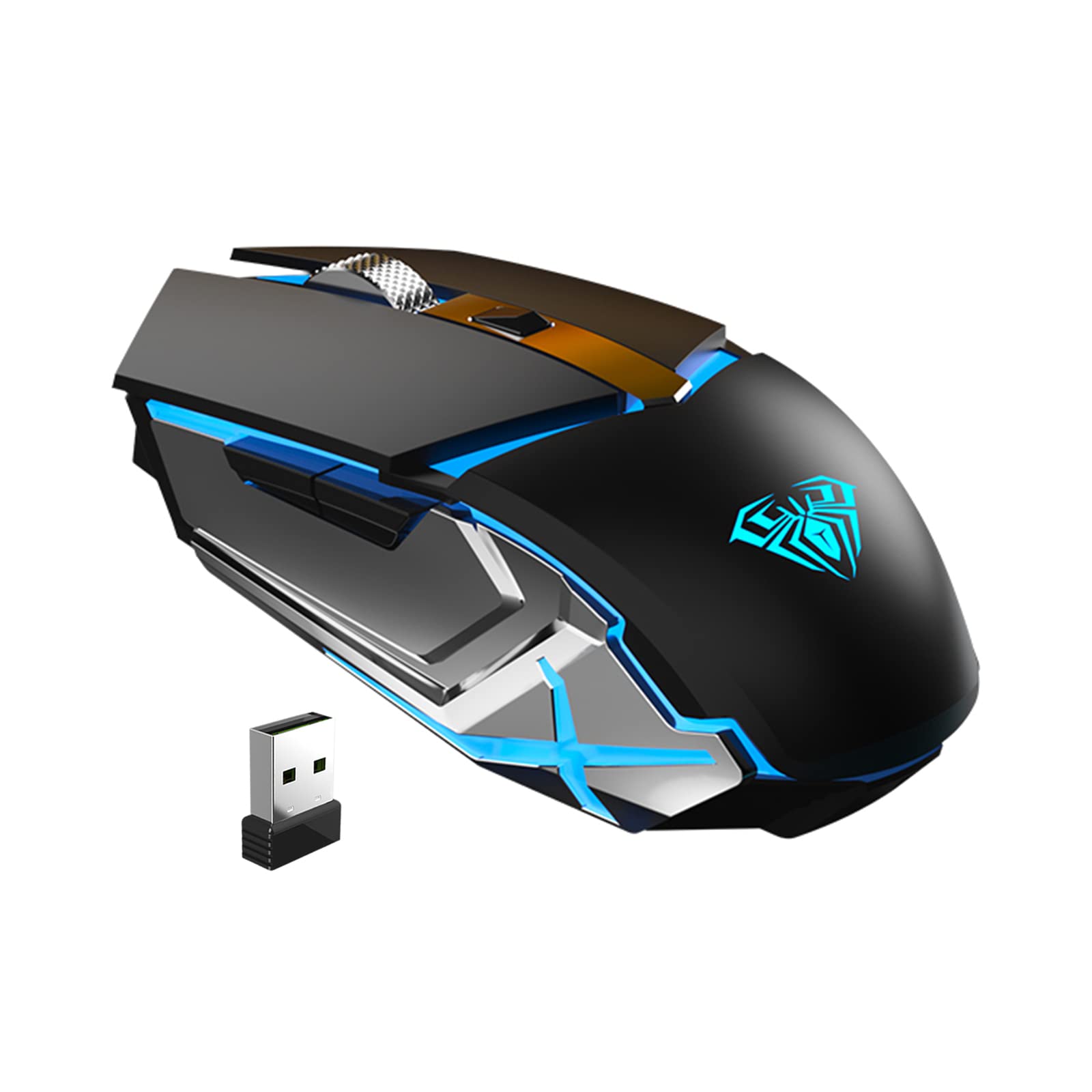 SOLAKAKA Rechargeable Gaming Mouse Wireless, with LED Backlit, Side Buttons, 2.4G Cordless+USB Wired Computer Mice for PC Office/Games, Black…