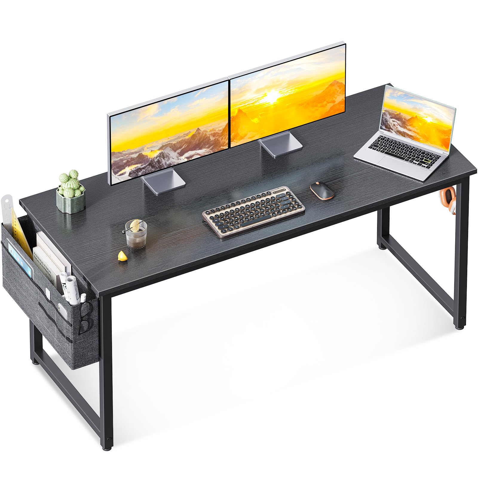 ODK Computer Writing Desk 55 inch, Sturdy Home Office Table, Work Desk with A Storage Bag and Headphone Hook, Vintage