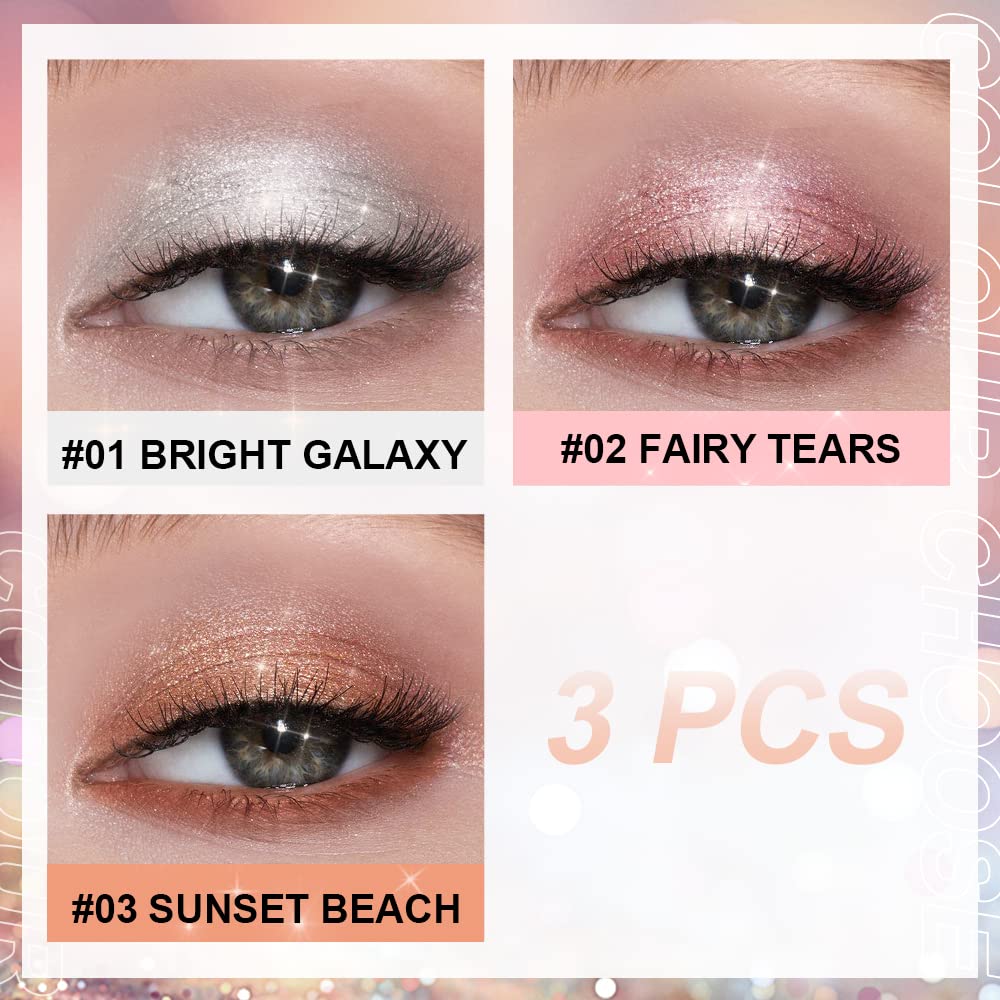 SACE LADY Face Pressed Setting Powder and 3 Colors Liquid Glitter Eyeshadow Makeup Set, Smooth Lasting Lightweight Make Up Kit 4Pcs