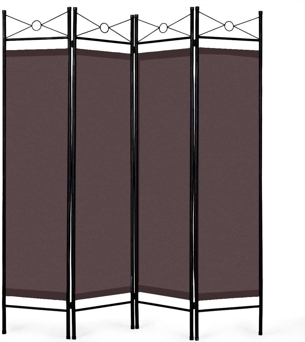 ReunionG 4-Panel Room Divider, 6 FT Wide Steel Frame Screen, Folding Privacy Partition, Freestanding Room Dividers for Home Office (Brown)