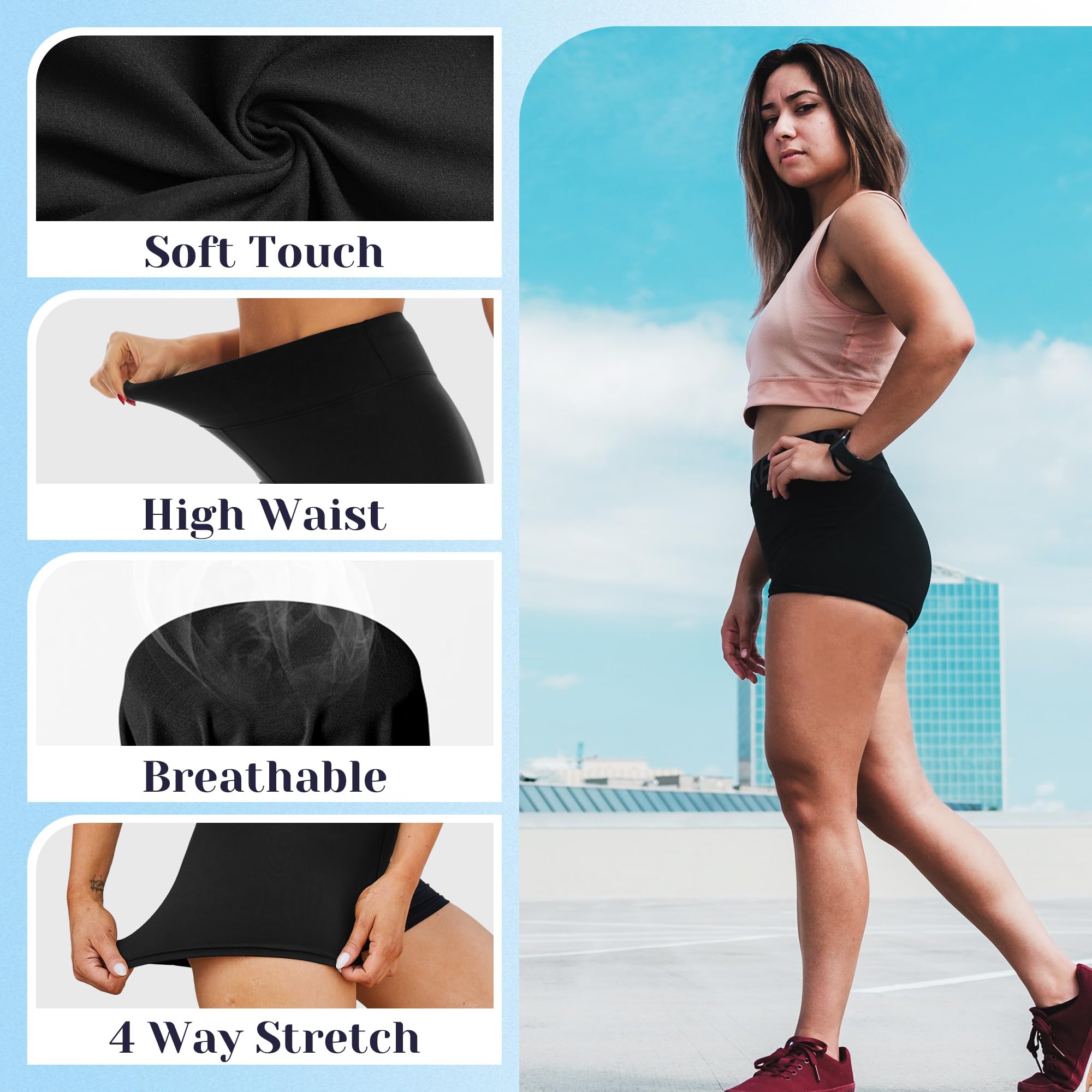 TNNZEET 7 Pack High Waisted 5β Biker Shorts for Women β Soft Black Workout Yoga Running Shorts