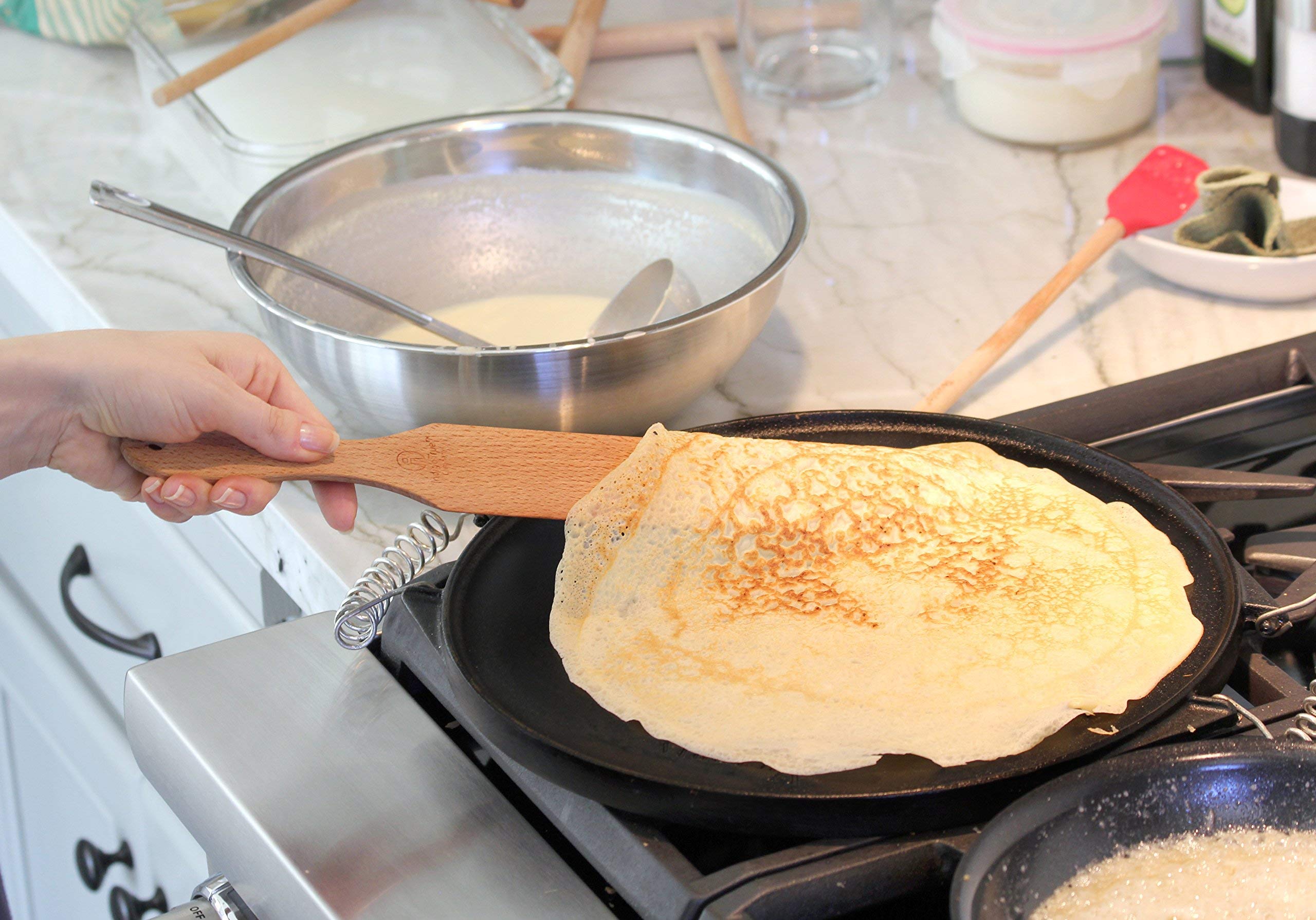 The ORIGINAL Crepe Spreader and Spatula Kit - 2 Piece Set (5β Spreader and 14β Spatula) Convenient Size to Fit Medium Crepe Pan Maker | All Natural Beechwood Construction only From Indigo True Company
