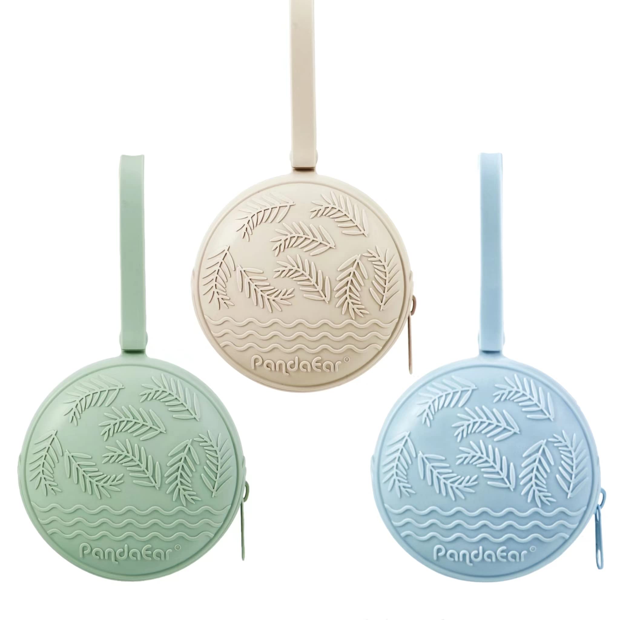 PandaEar 3 Pack Silicone Pacifier Holder Case, Portable Travel Pacifier Pouch for Newborns, BPA-Free Silicone Pacifier Storage Container for Boys & Girls (Green, Blue, Cream)