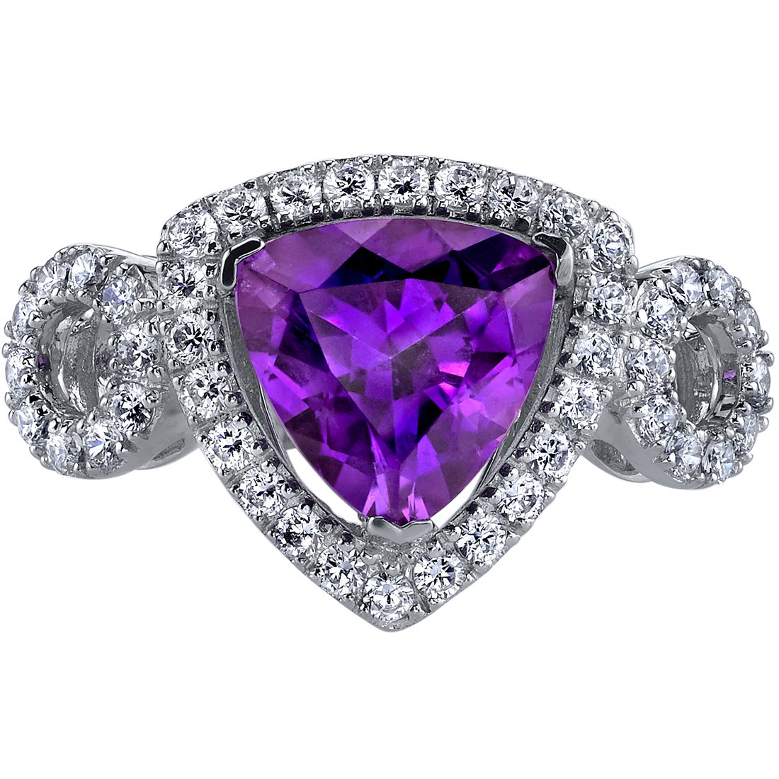 PEORA Amethyst Signature Ring for Women 14K White Gold, Natural Gemstone Birthstone, 1.50 Carats trillion Cut 8mm, Comfort Fit, Size 8