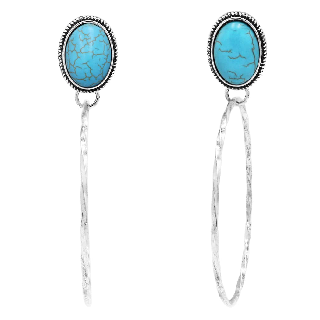 Rosemarie & Jubalee Women's Western Style Turquoise Howlite Hoop Dangle Earrings, 38-50mm (50 Oval Concho Top)