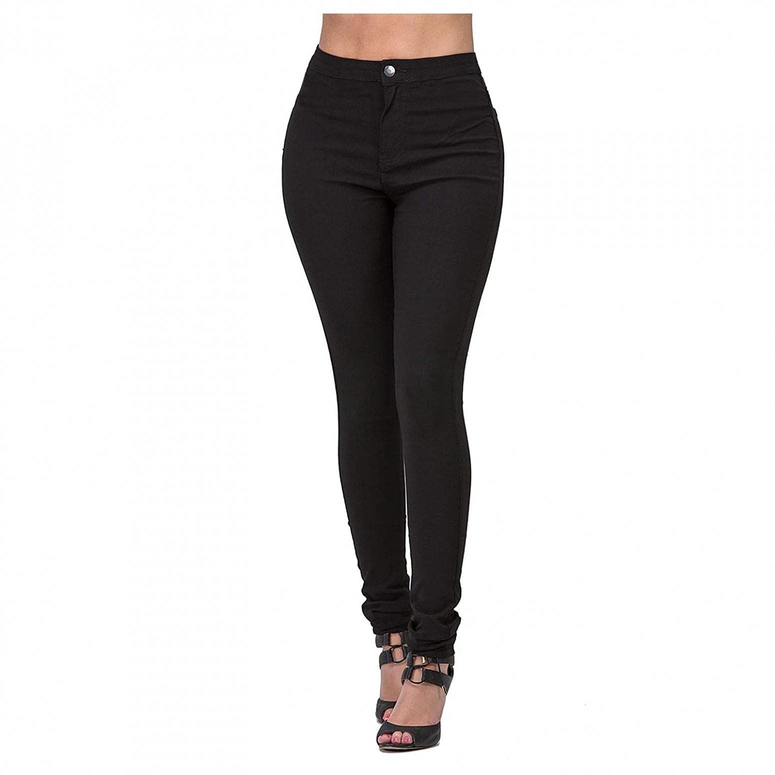 WUAI-Women Plus Size Jegging with Pockets High Wasit Pull-On Stretchy Slim Fit Skinny Jeans Pencil Denim Pant Tights(Black,XX-Large)