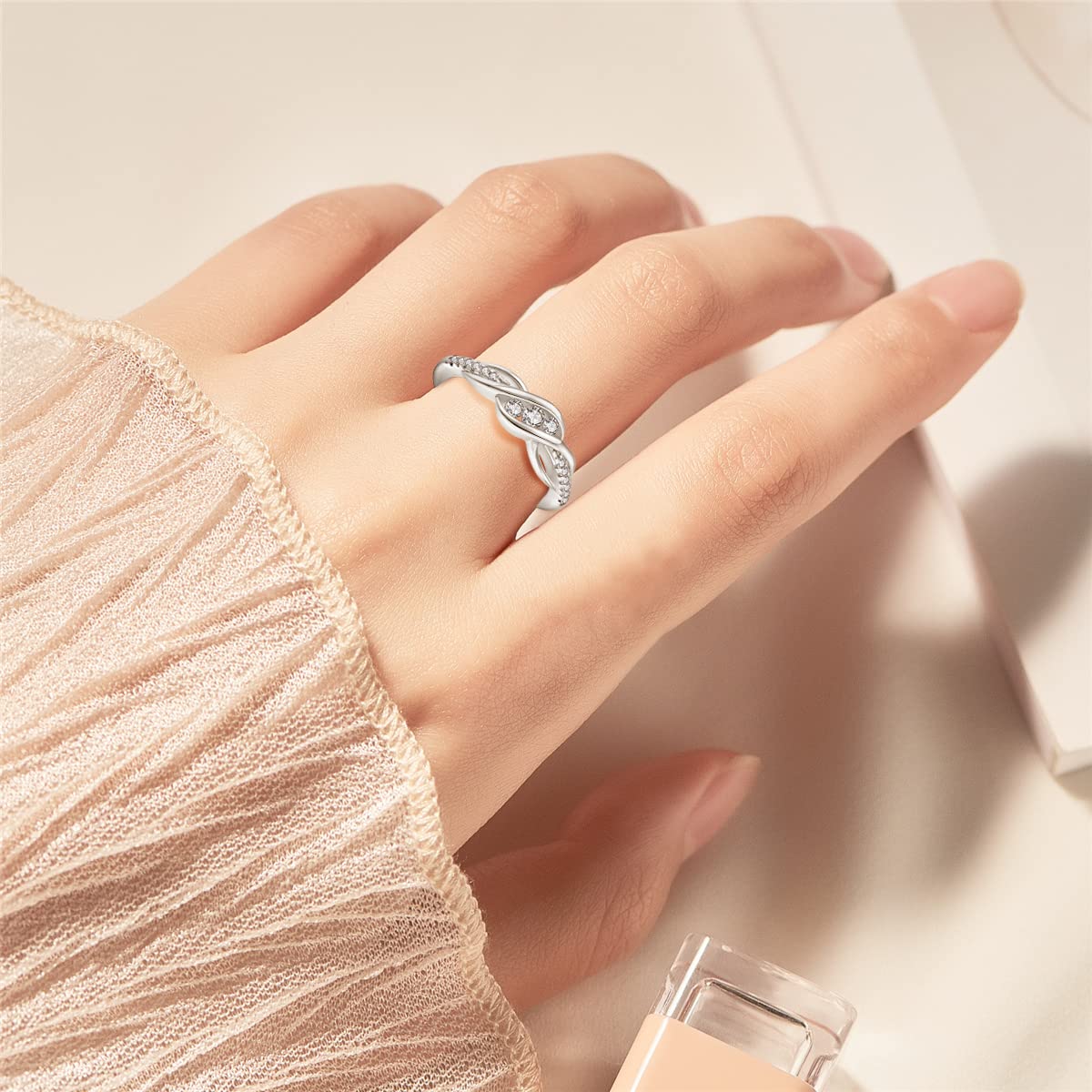STARCHENIE Rings for Women 3-Stones Infinity knot Ring Sterling Silver,Criss-Cross Twist Wedding Engagement Ring size8