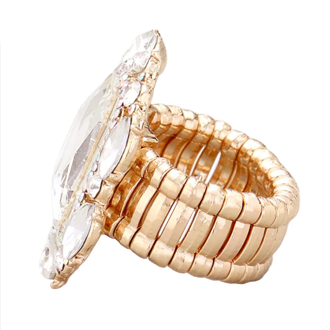 Rosemarie & Jubalee Women's Statement Emerald Cut Glass Crystal Stretch Cocktail Ring (Green Crystal Gold Tone)