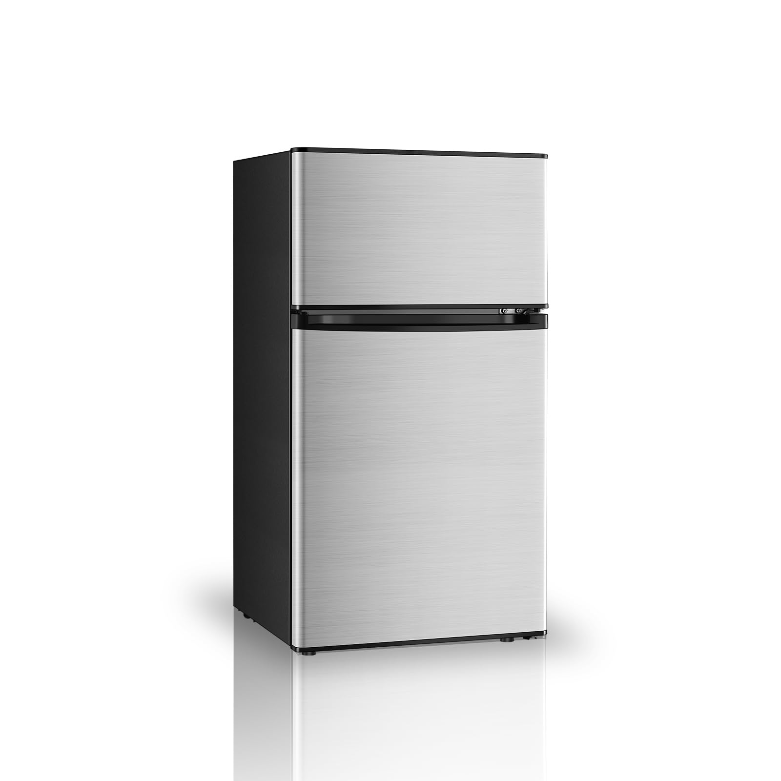 Saeoola Mini Fridge with Freezer, 3.2 Cu.Ft, 2 Doors Compact Refrigerator with Freezer, Mini Refrigerator with Freezer for Dorm, Bedroom, Apartment, Kitchen, Office (Sliver2)