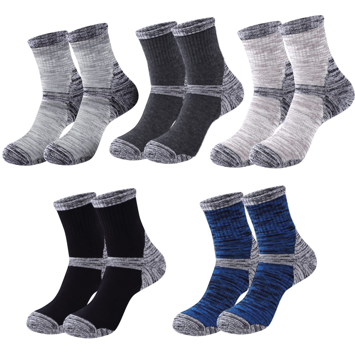 puqik walking socks,Multi Performance Cushion exercise Quarter Socks for Outdoor Camping hiking Trekking,5 Pairs