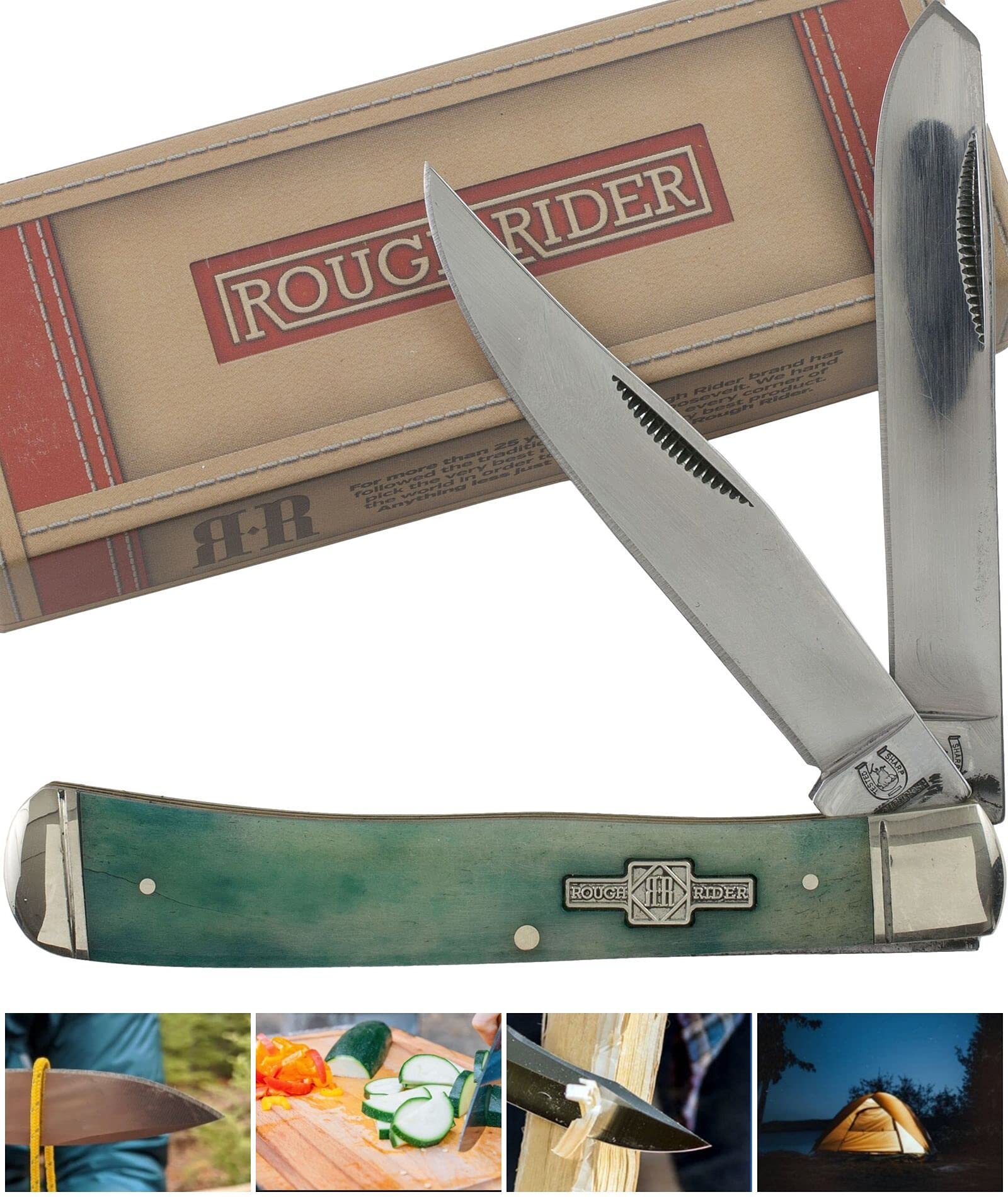 Turquoise Smooth Bone Trapper Pocket Knife Rr1253 2 Open Folding Blades Outdoor Survival Hunting Knife for Camping by Survival Steel