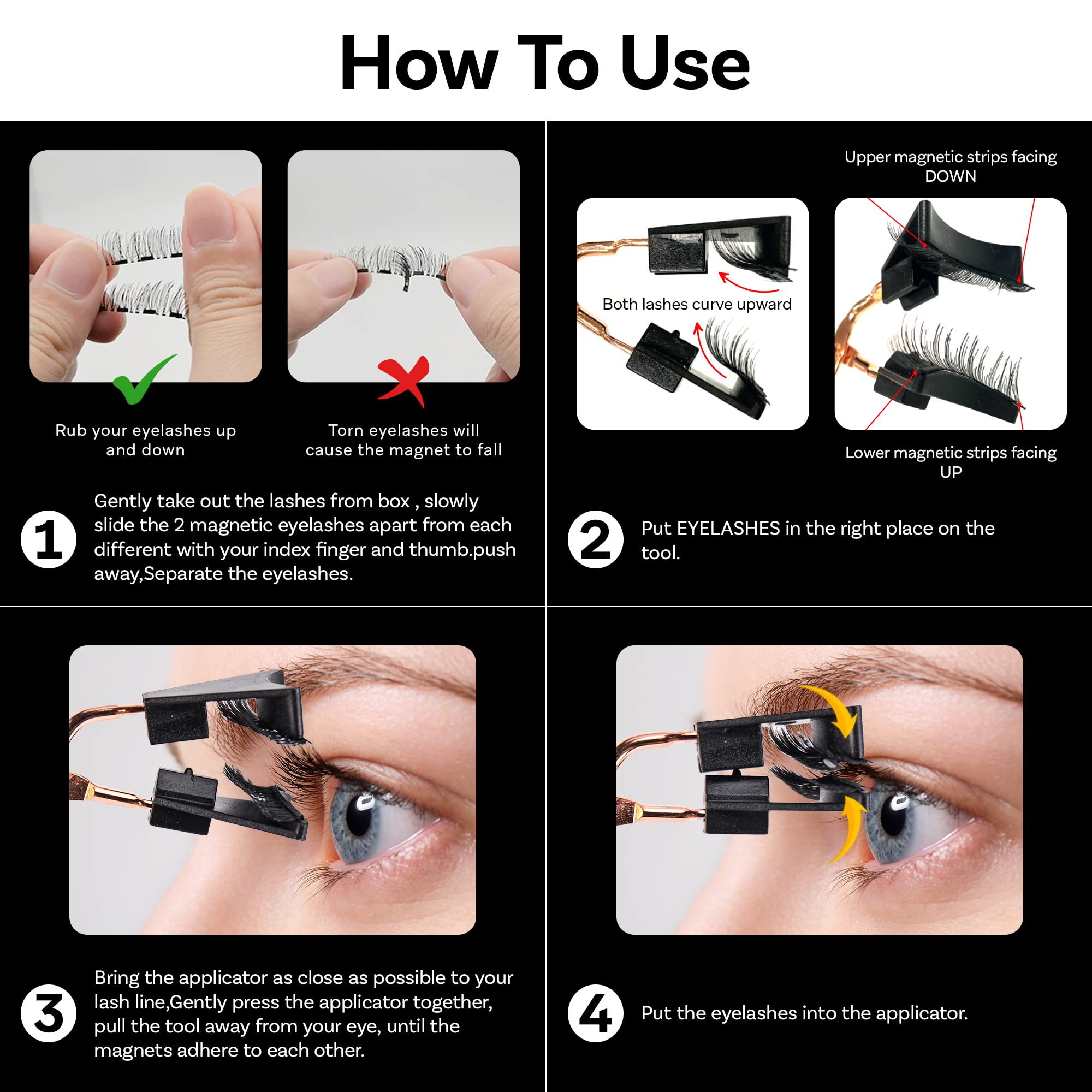 Reusable Dual Magnetic Eyelashes NO Eyeliner or Glue Needed, Magnets False Eyelashes, Soft 3D Fake Lashes Extension with Tweezers, Natural Look Eyelashes Set with 8 Pieces / 2 Pairs