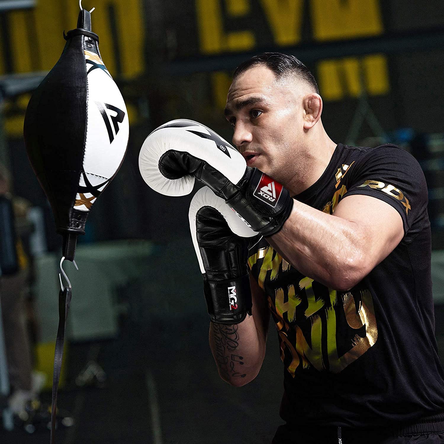 RDX Boxing Gloves Genuine Cowhide Leather, Muay Thai Kickboxing MMA Sparring Training, Advanced Closure, Punch Bags Speed Ball Focus Pads Workout, Men Women 10 12 14 16oz