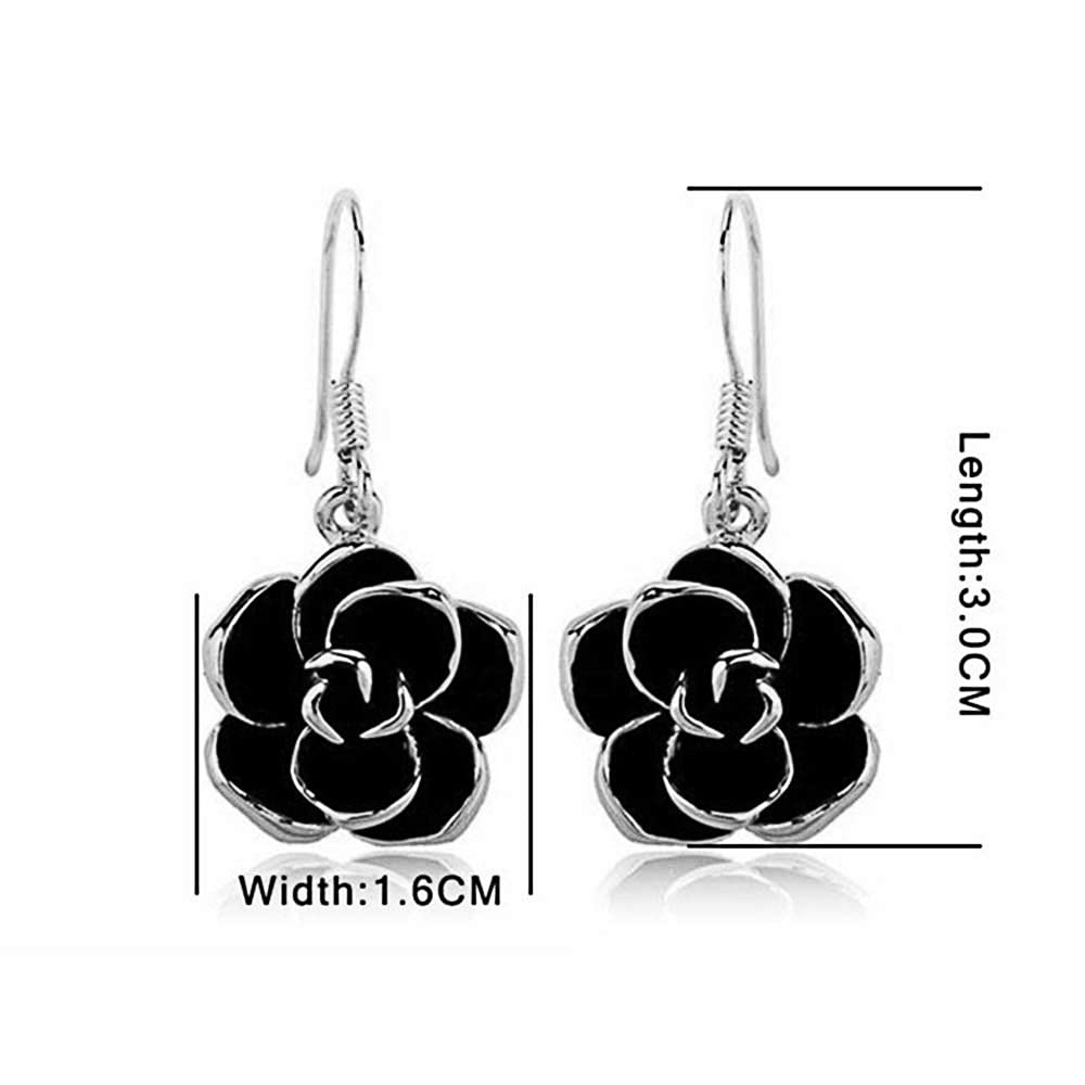 Rose Gold Plated Black Rose Flower Dangle Drop Earrings Fashion Jewelry for Women