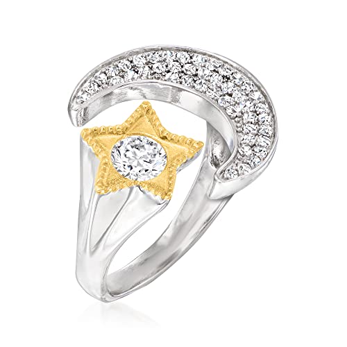 Ross-Simons 0.90 ct. t.w. White Topaz Crescent Moon and Star Ring in 2-Tone Sterling Silver. Size 5