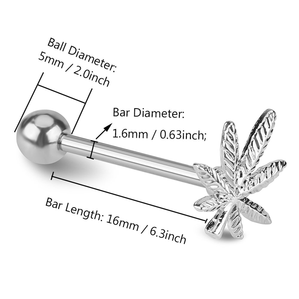 Tongue Ring Tongue Stud Leaf Tongue Leaf Tongue Ring Tongue Piercing Ring Stainless Steel Stud, Body Piercing Jewelry