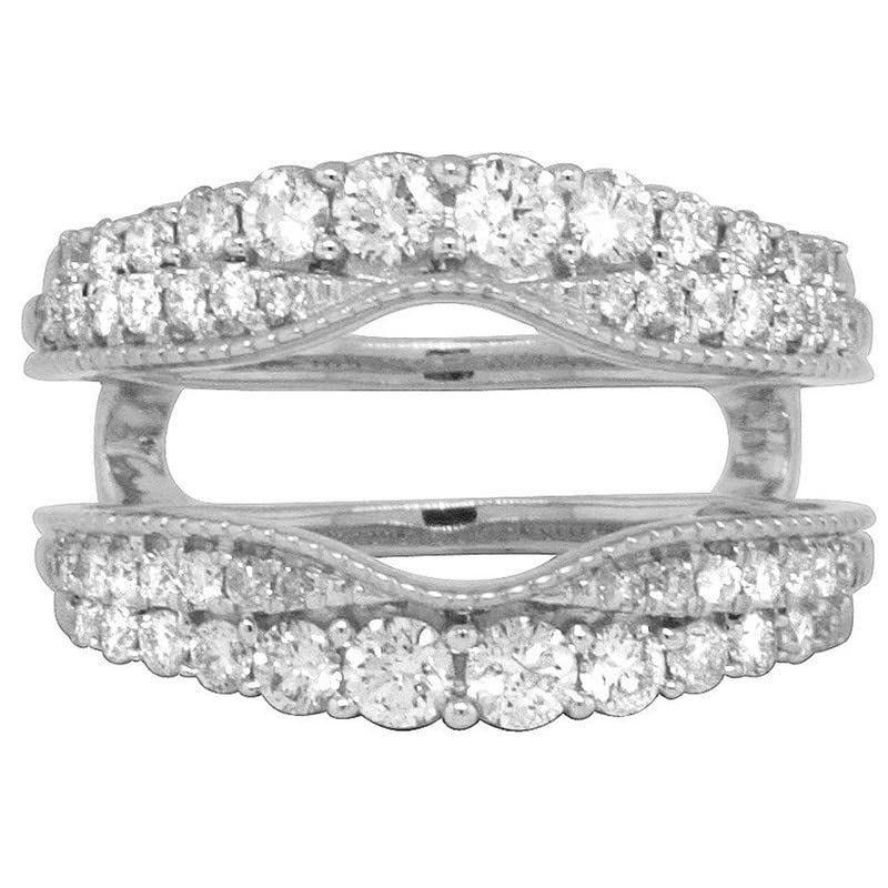 tusakha 1.25Ct Round Cut White Diamond 14K White Gold Over Solitaire Jacket Milgrain Enhancer Ring Size 6 For Women's