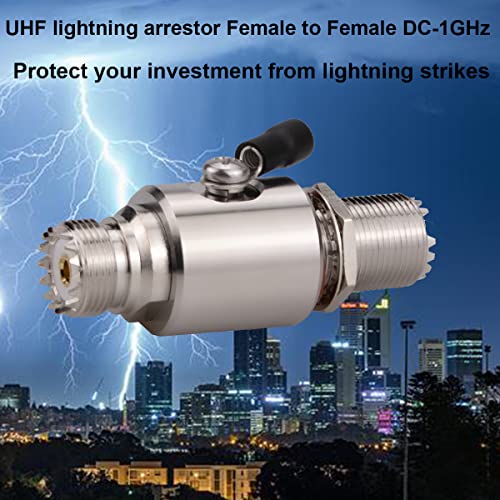 Whisary UHF Lightning Arrestor PL-259 Lightning Surge Protector UHF Female to Female Bulkhead for HAM Radio Gear,CB Ham Two-Way Base Stations