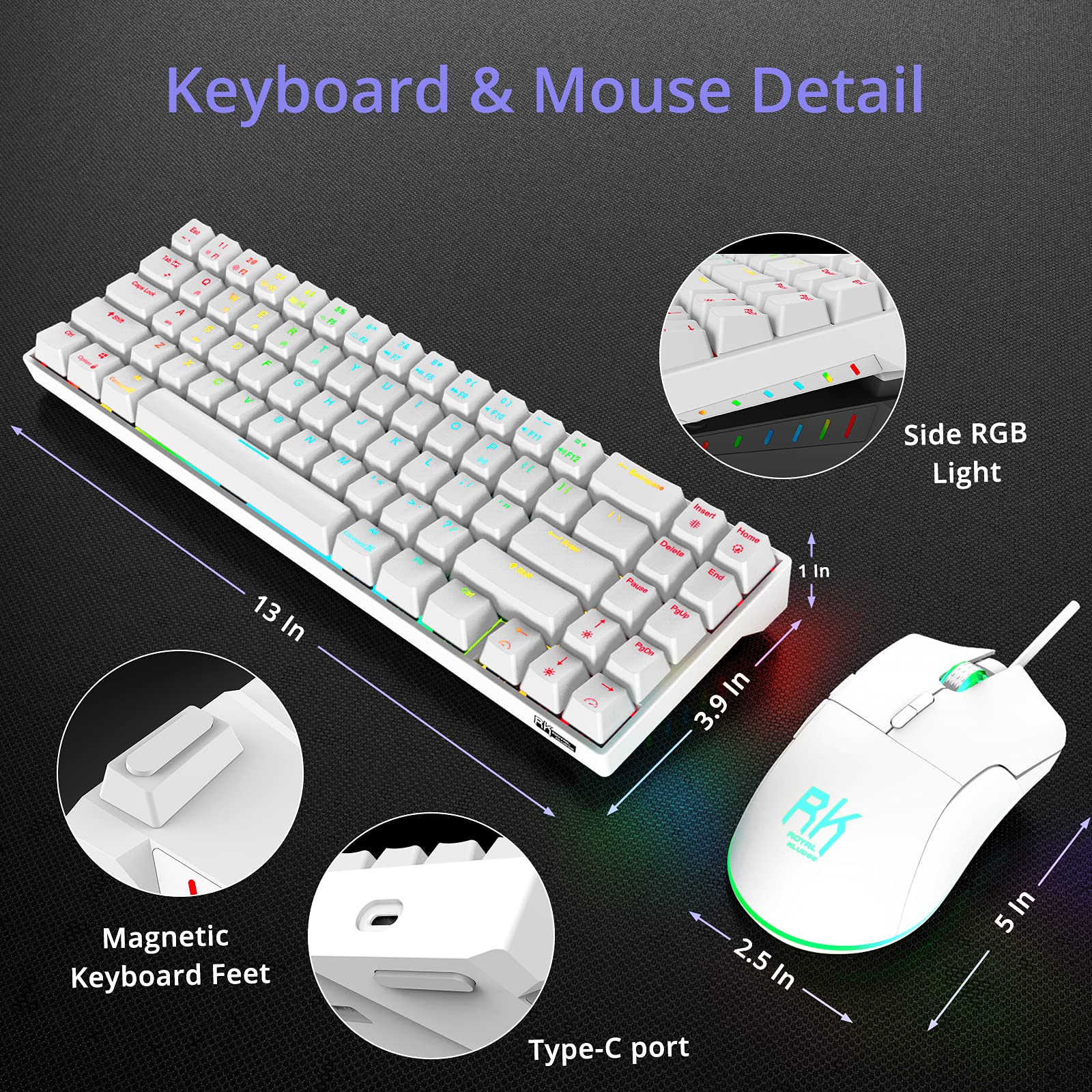 RK ROYAL KLUDGE RK71 Wireless/Wired Mechanical Keyboard and 7200 DPI Gaming Mouse, 71 Keys RGB Blue Switch Hot Swappable Compact Gaming Keyboard for Win/Mac